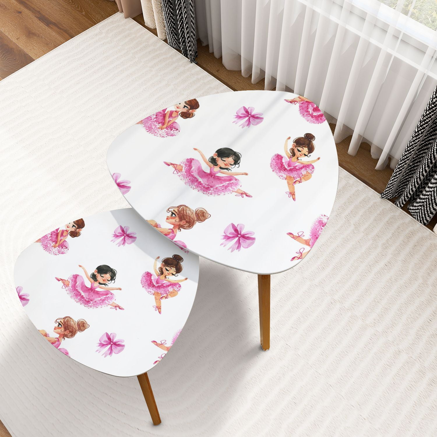 Triangle Nesting Coffee Table Set of 2 Cute Ballet pattern ballerinas ...