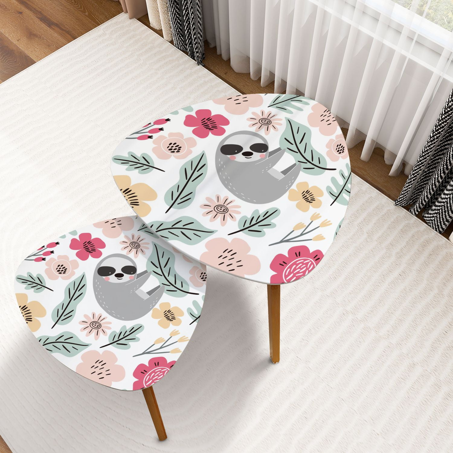 Triangle Nesting Coffee Table Set of 2 Cute Cartoon sloth Sloth ...