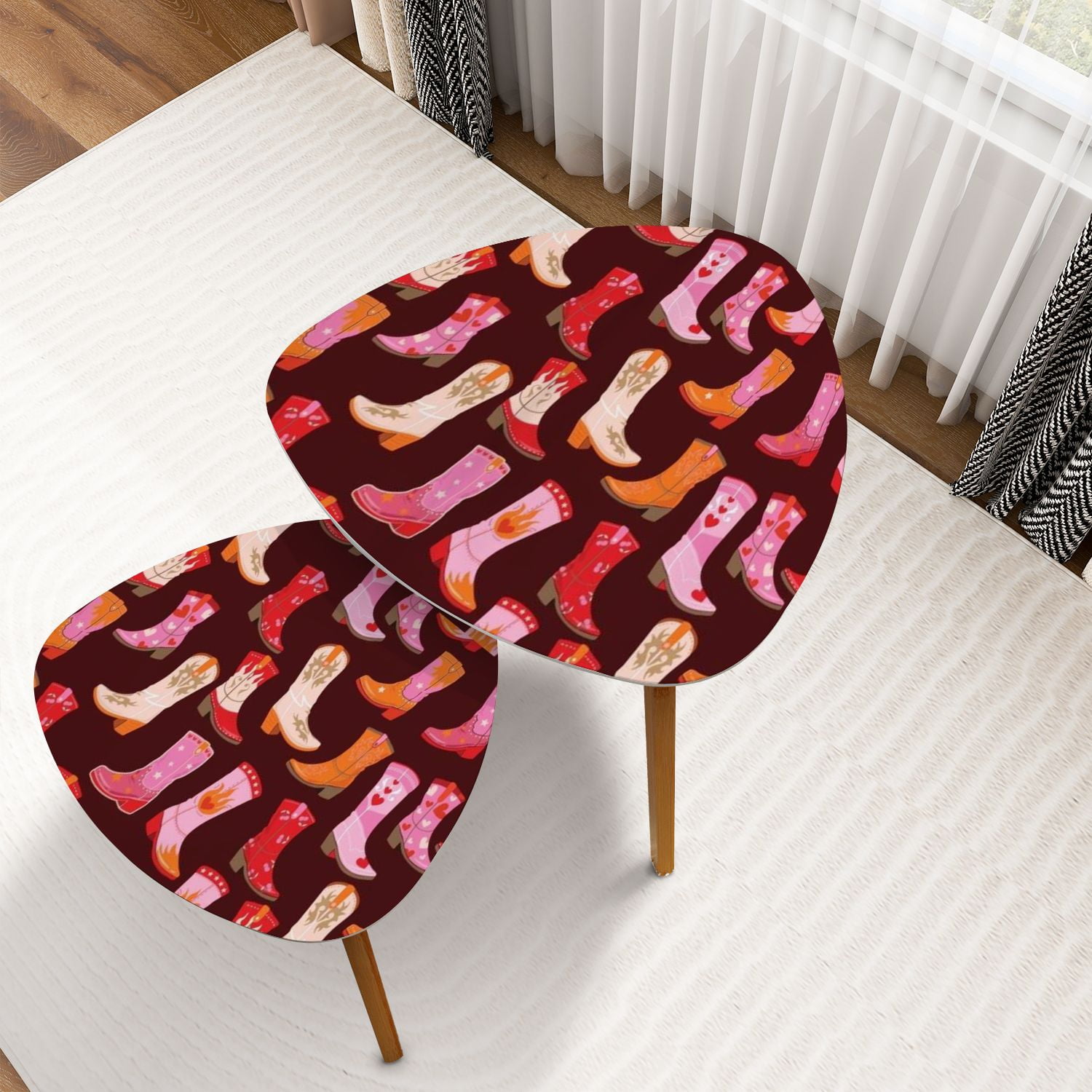 Triangle Nesting Coffee Table Set of 2 Cute Cowgirl seamless pattern ...