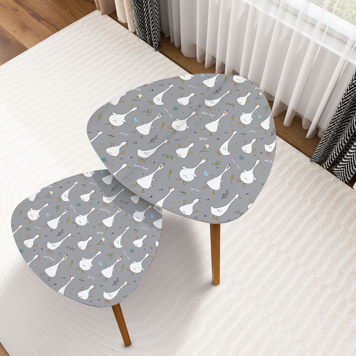 Triangle Nesting Coffee Table Set of 2 Cute Goose Seamless Pattern ...