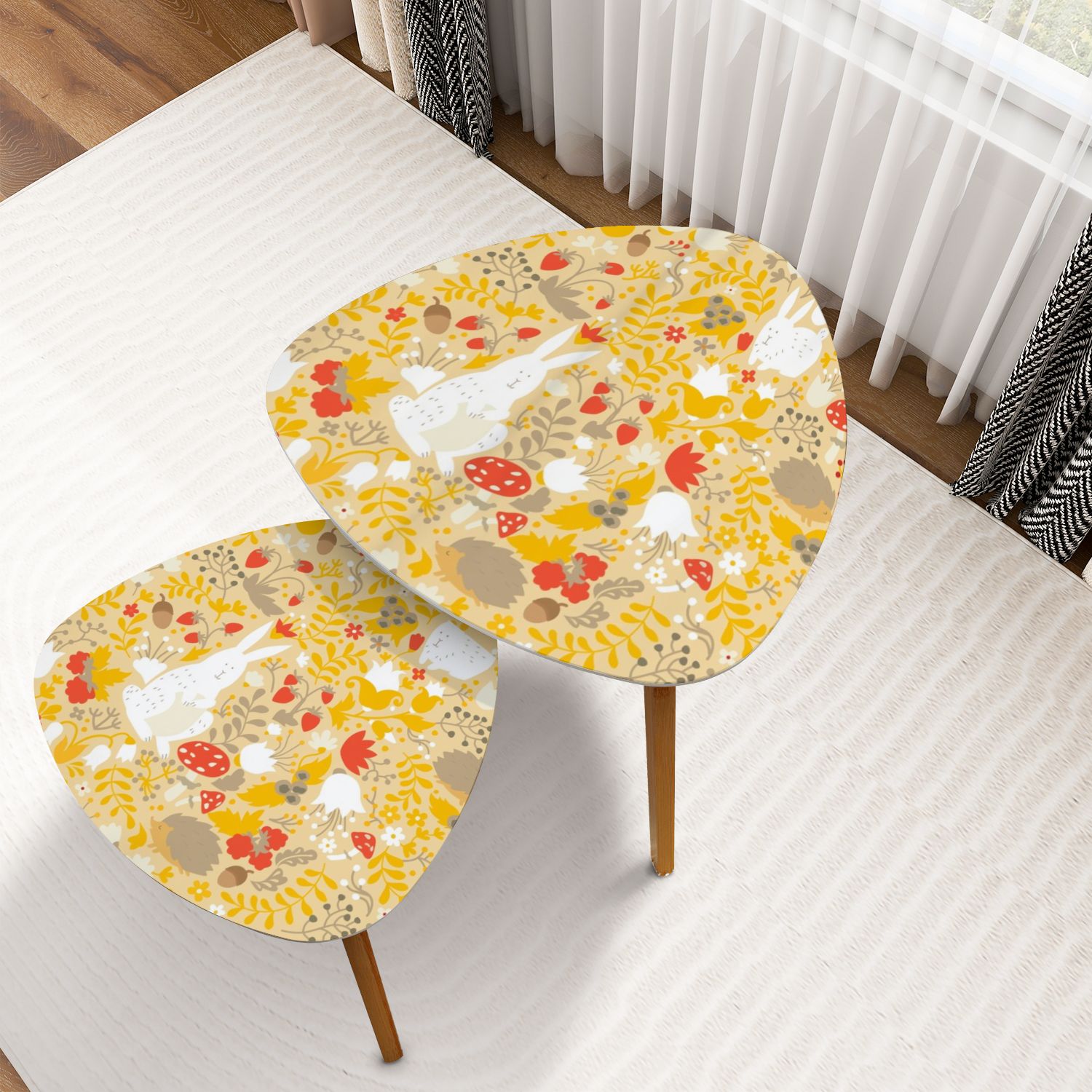 Triangle Nesting Coffee Table Set of 2 Cute animals magic forest ...