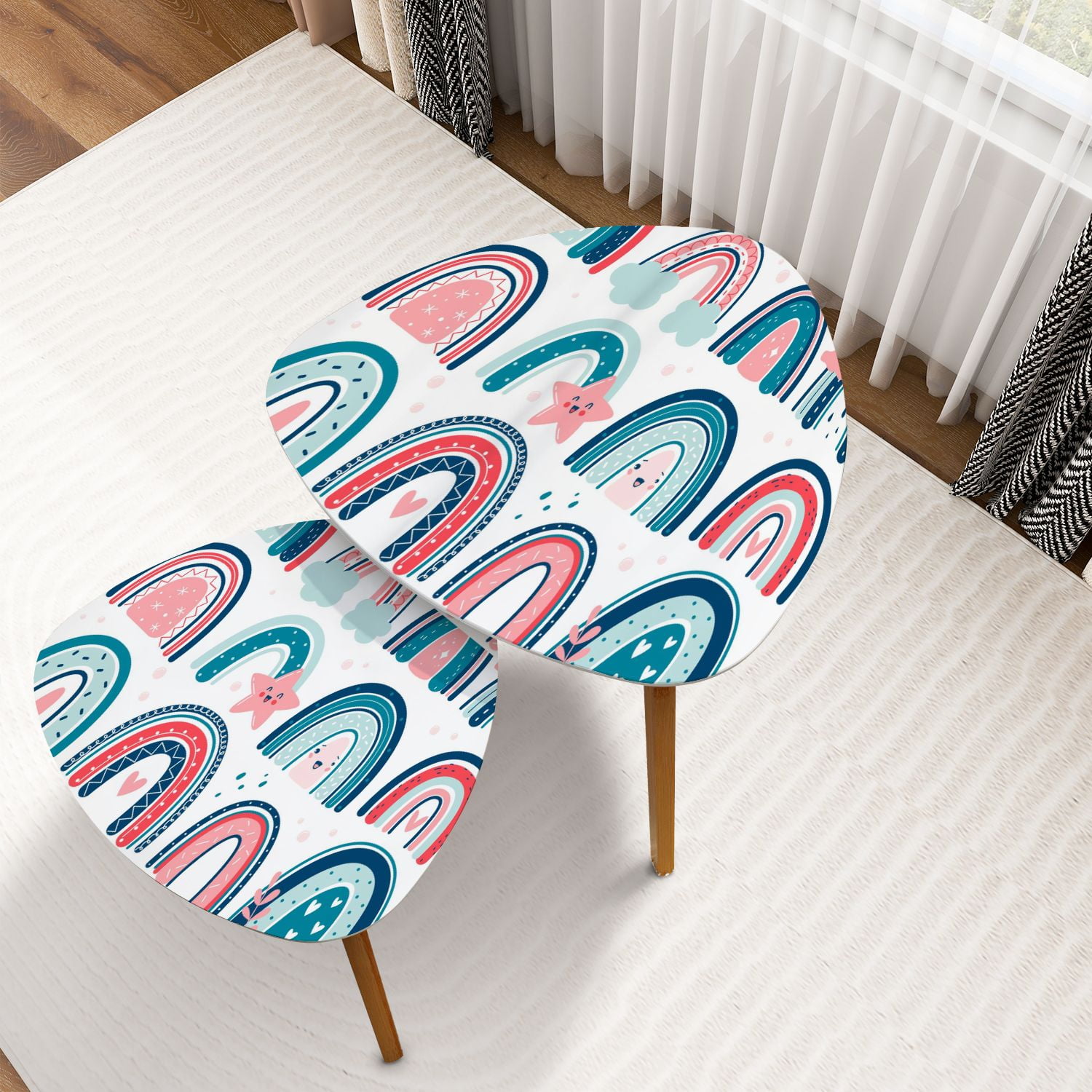 Triangle Nesting Coffee Table Set of 2 Cute boho rainbows Kids hand ...