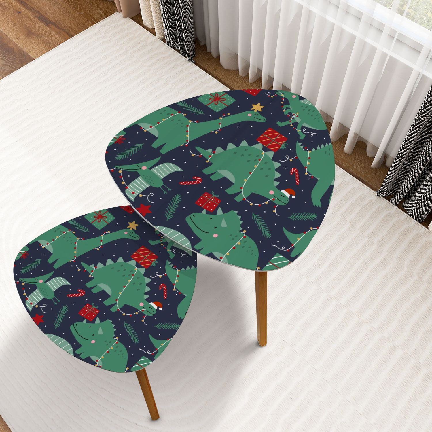 Triangle Nesting Coffee Table Set of 2 Cute cartoon Christmas Dinosaurs ...