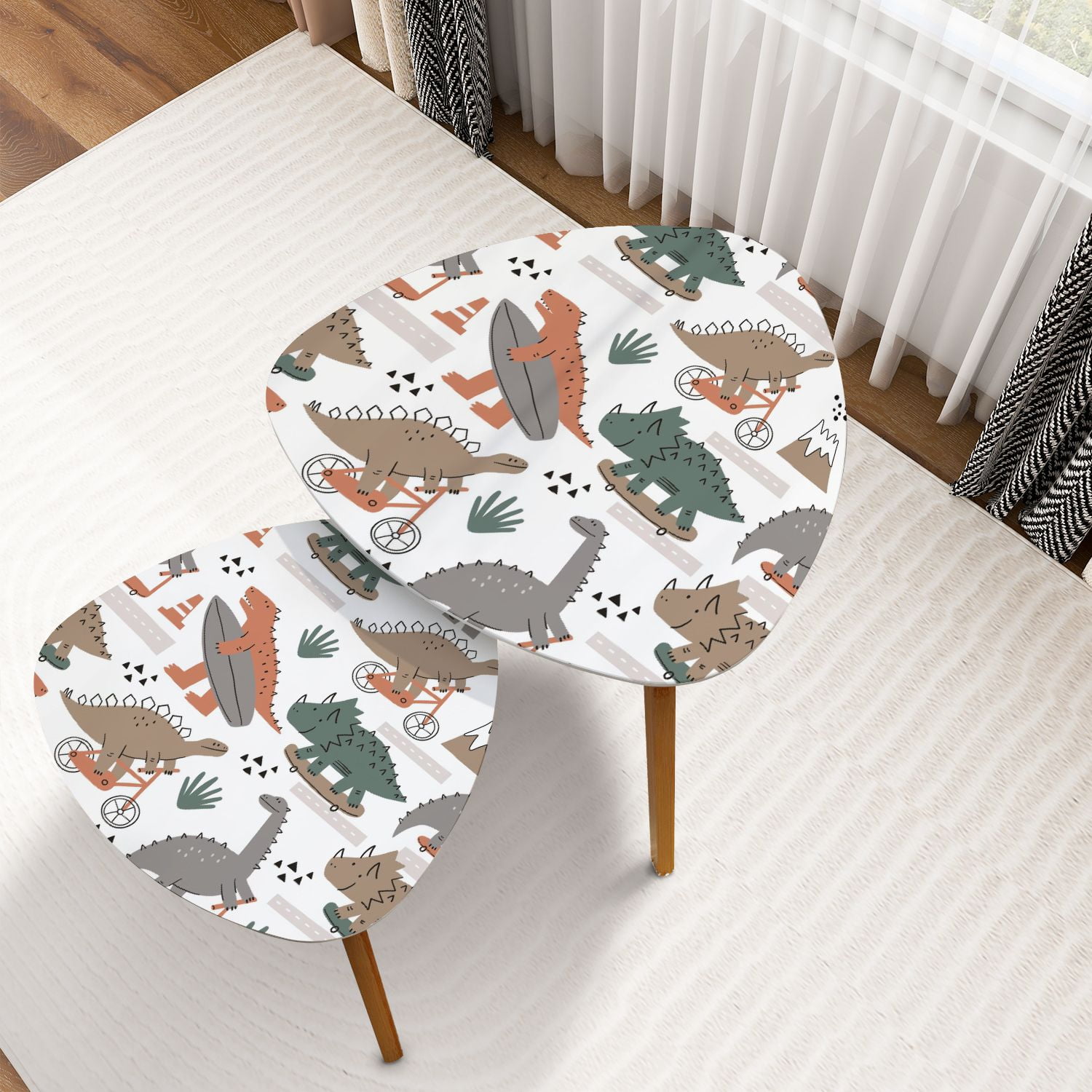 Triangle Nesting Coffee Table Set of 2 Cute cartoon dino skateboard ...
