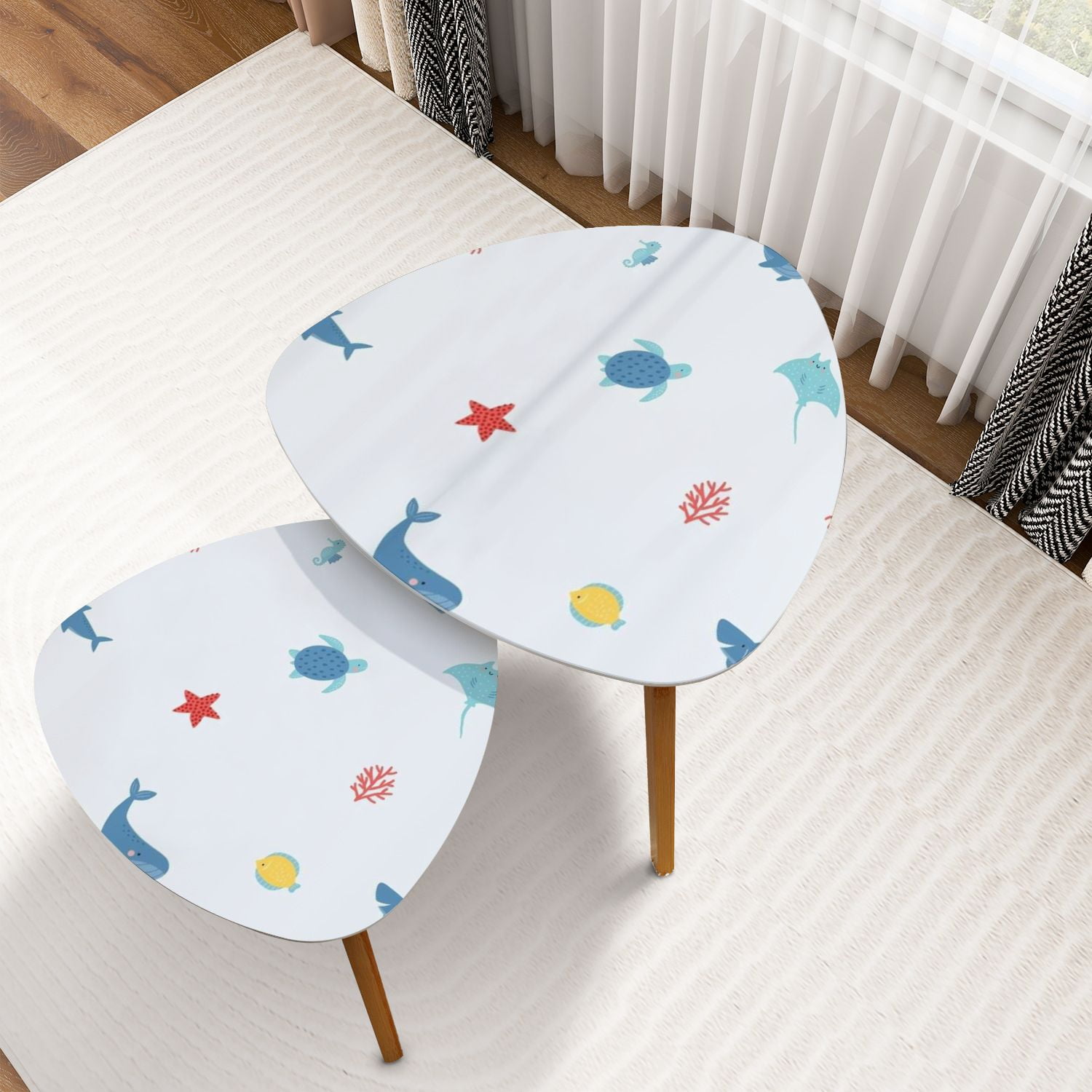Triangle Nesting Coffee Table Set of 2 Cute cartoon undersea world Deep ...