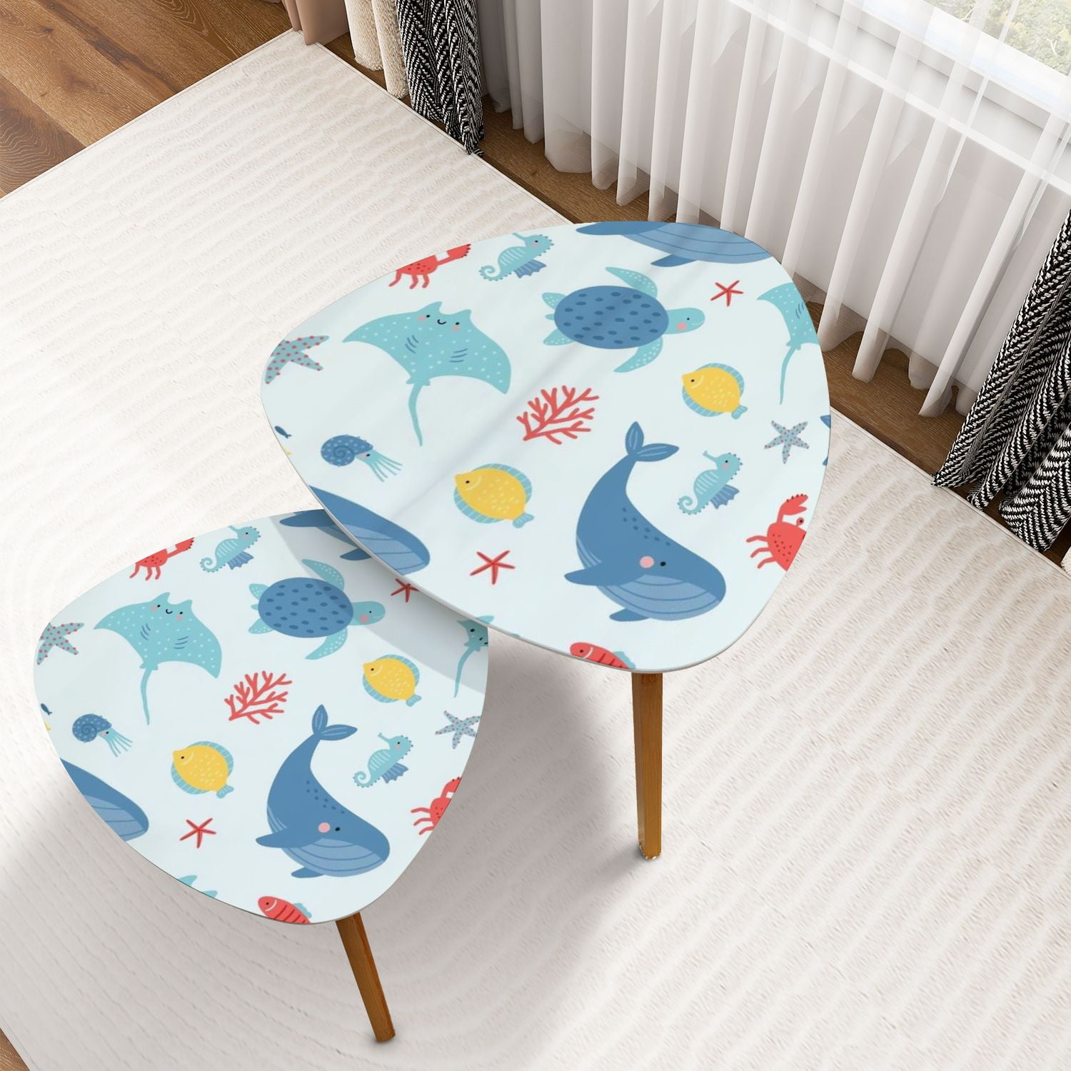 Triangle Nesting Coffee Table Set of 2 Cute cartoon undersea world Deep ...