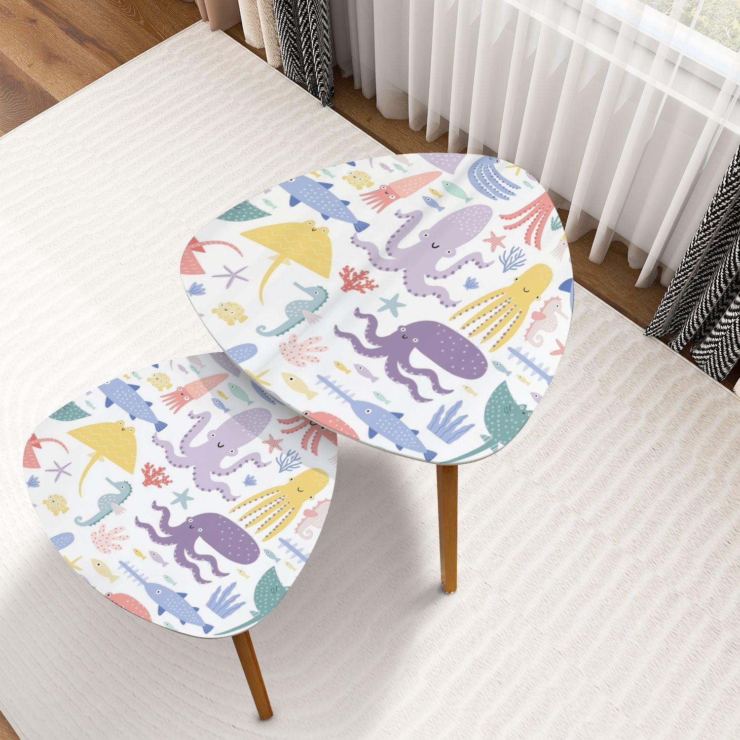 Triangle Nesting Coffee Table Set of 2 Cute cartoon undersea world Deep ...