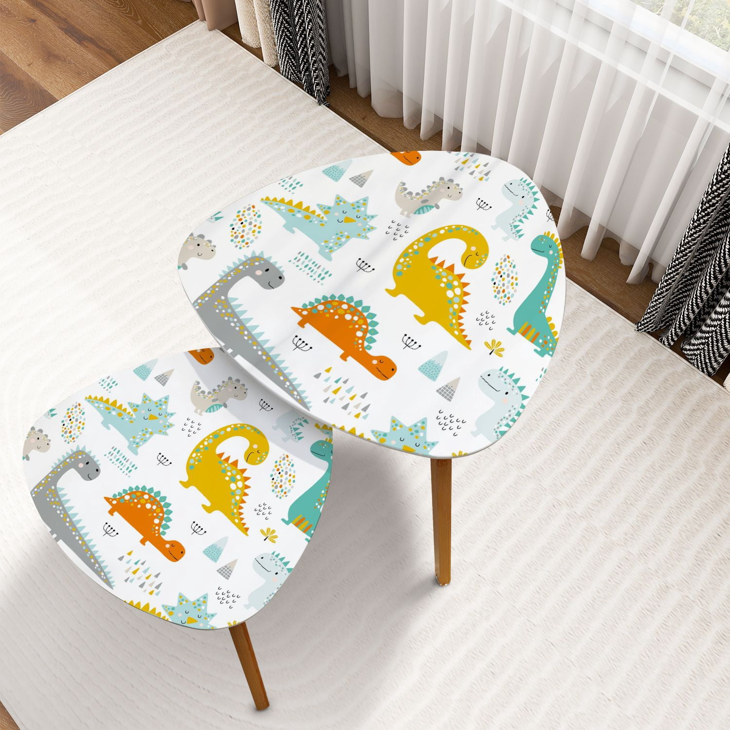 Triangle Nesting Coffee Table Set of 2 Cute funny kids dinosaurs ...