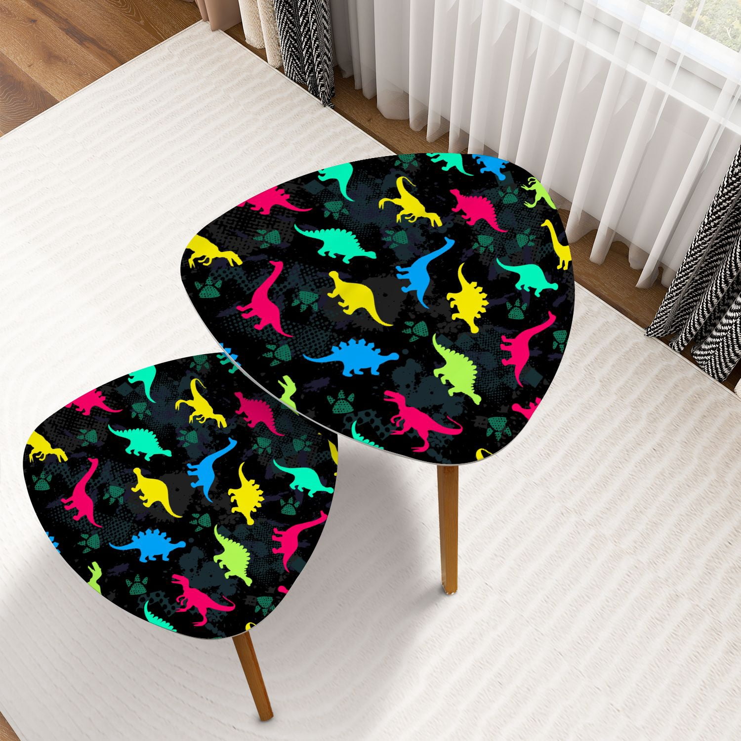 Triangle Nesting Coffee Table Set of 2 Cute kids pattern boys Colorful ...
