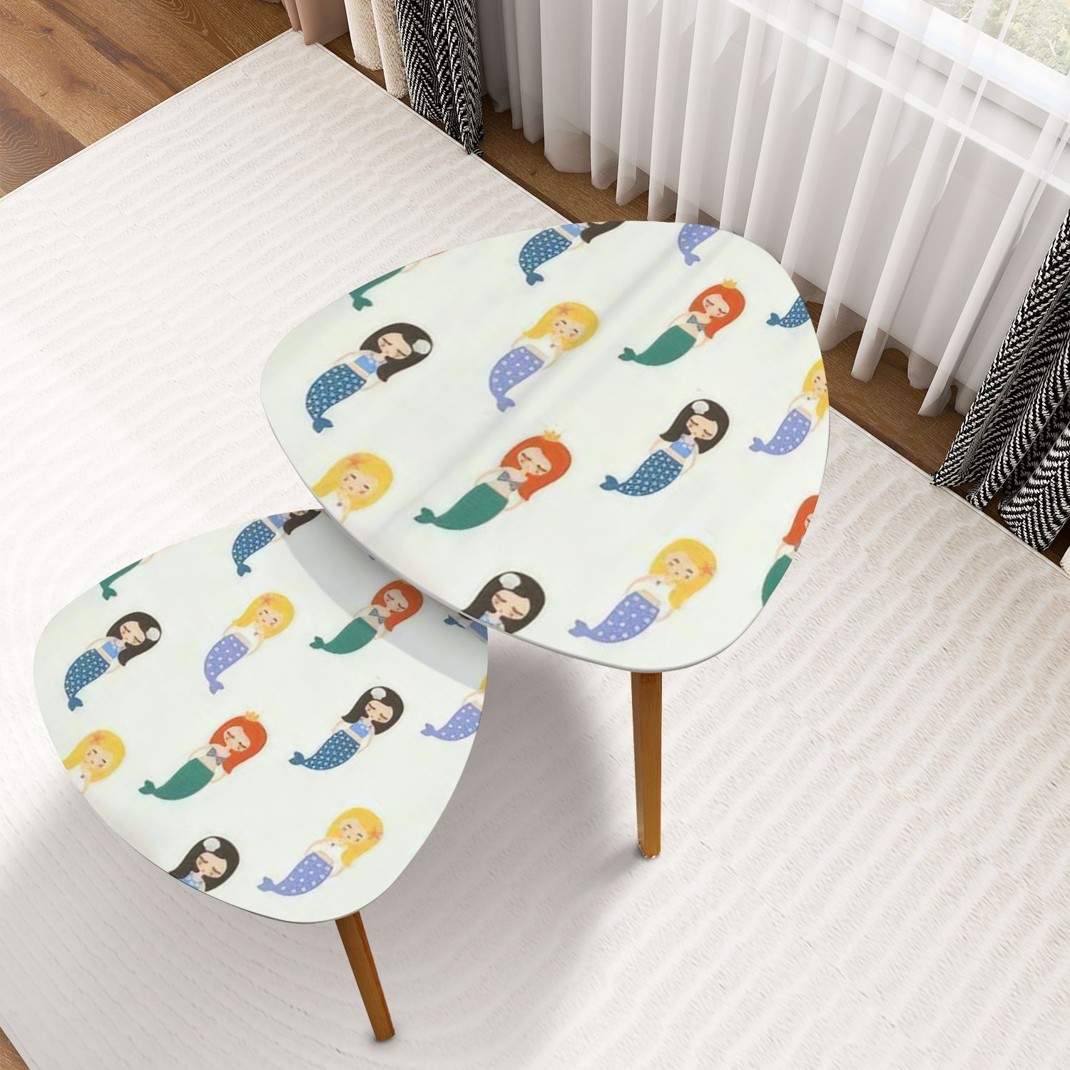 Triangle Nesting Coffee Table Set of 2 Cute mermaids girls seamless ...