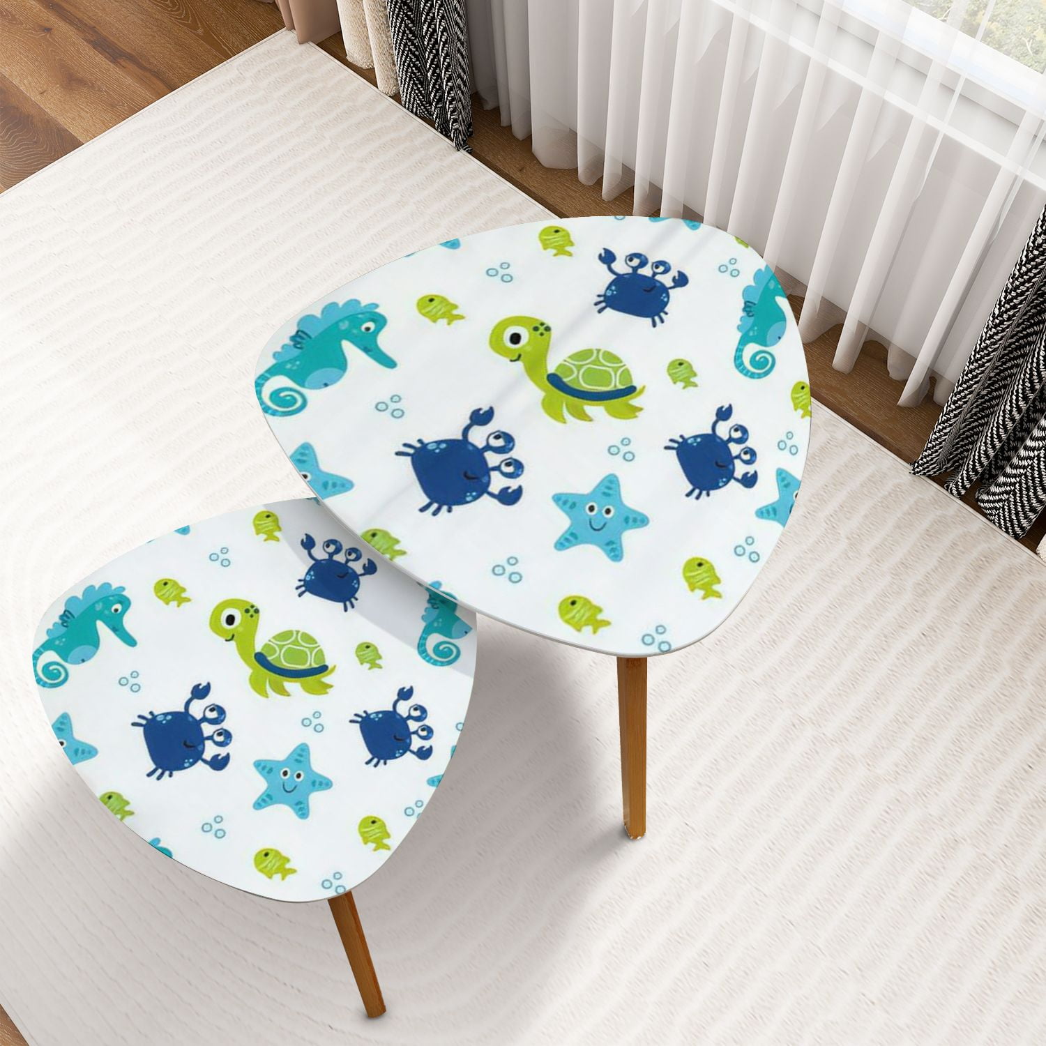 Triangle Nesting Coffee Table Set of 2 Cute sea animals underwater ...