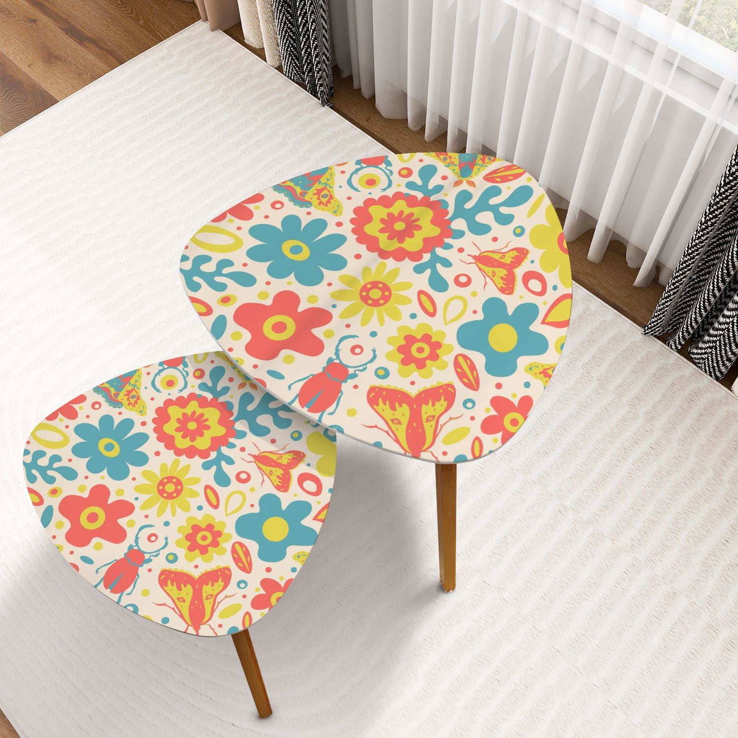 Triangle Nesting Coffee Table Set of 2 Cute spring 60s style pattern ...