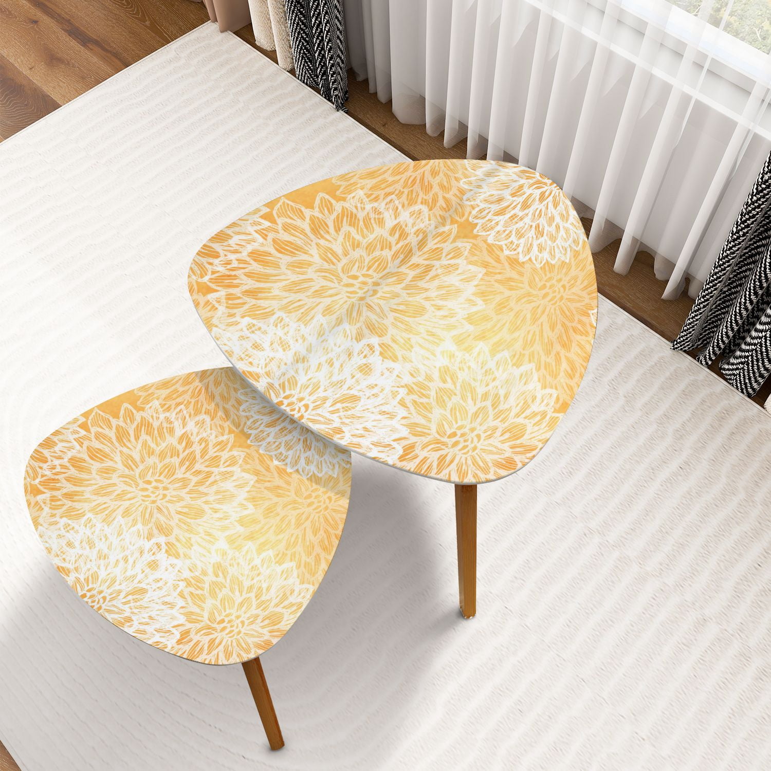Triangle Nesting Coffee Table Set of 2 Dalhia Seamless Ink Drawing ...