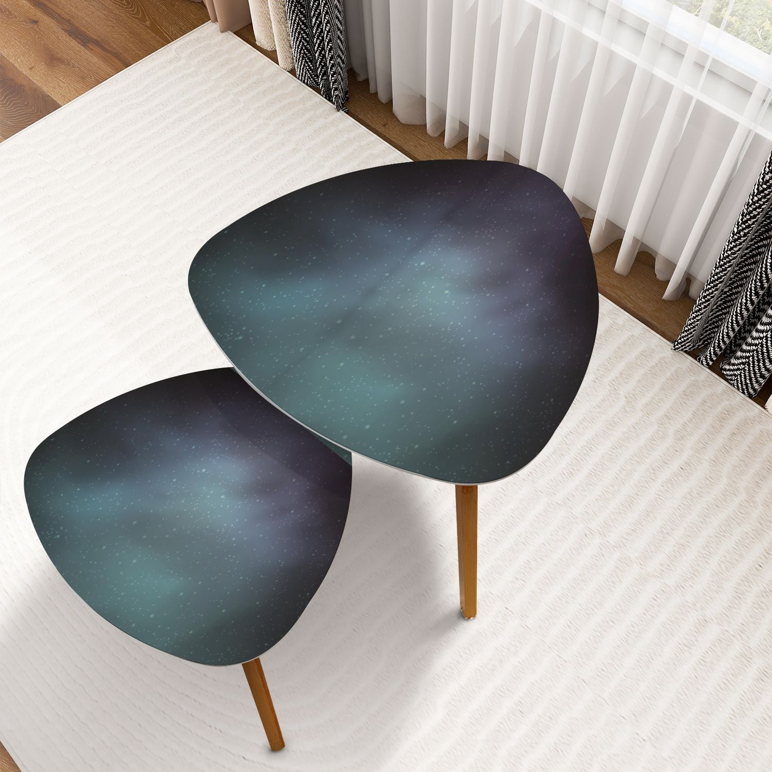 Triangle Nesting Coffee Table Set of 2 Dark Blue Green galaxy stars ...