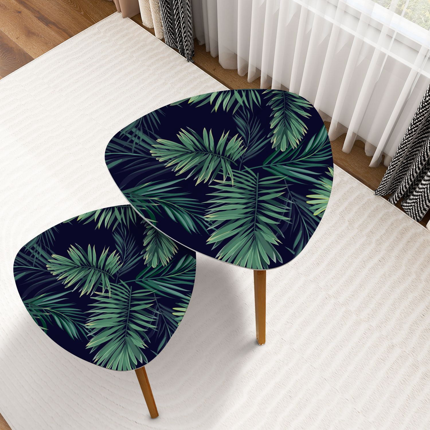 Triangle Nesting Coffee Table Set of 2 Dark tropical jungle plants ...