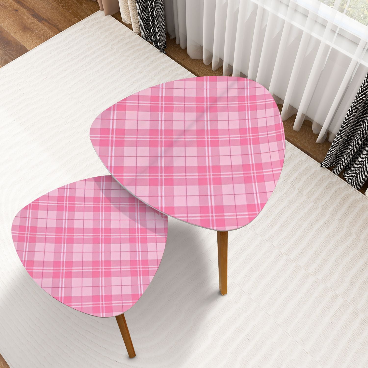 Triangle Nesting Coffee Table Set of 2 Diagonal tartan Valentines day ...