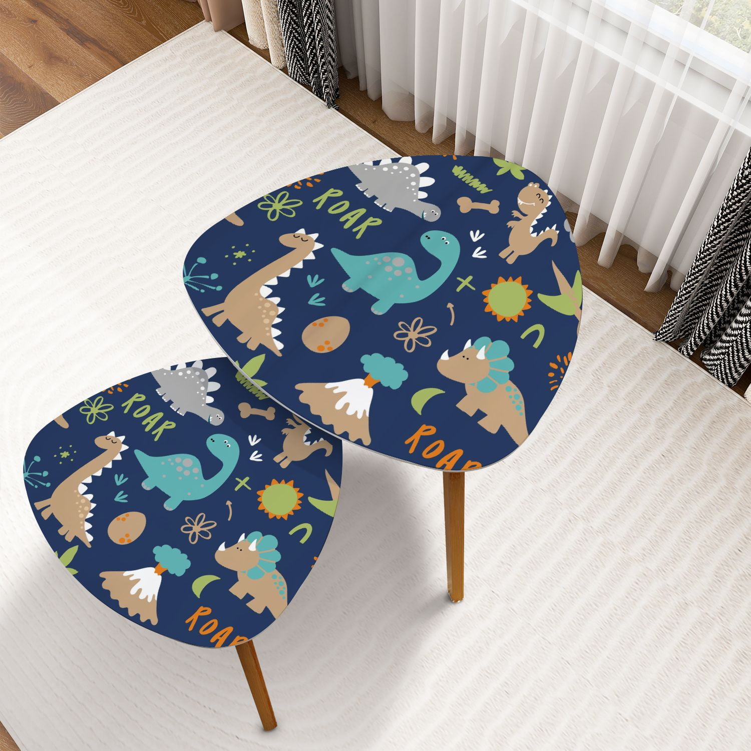 Triangle Nesting Coffee Table Set of 2 Dino friends Funny cartoon ...