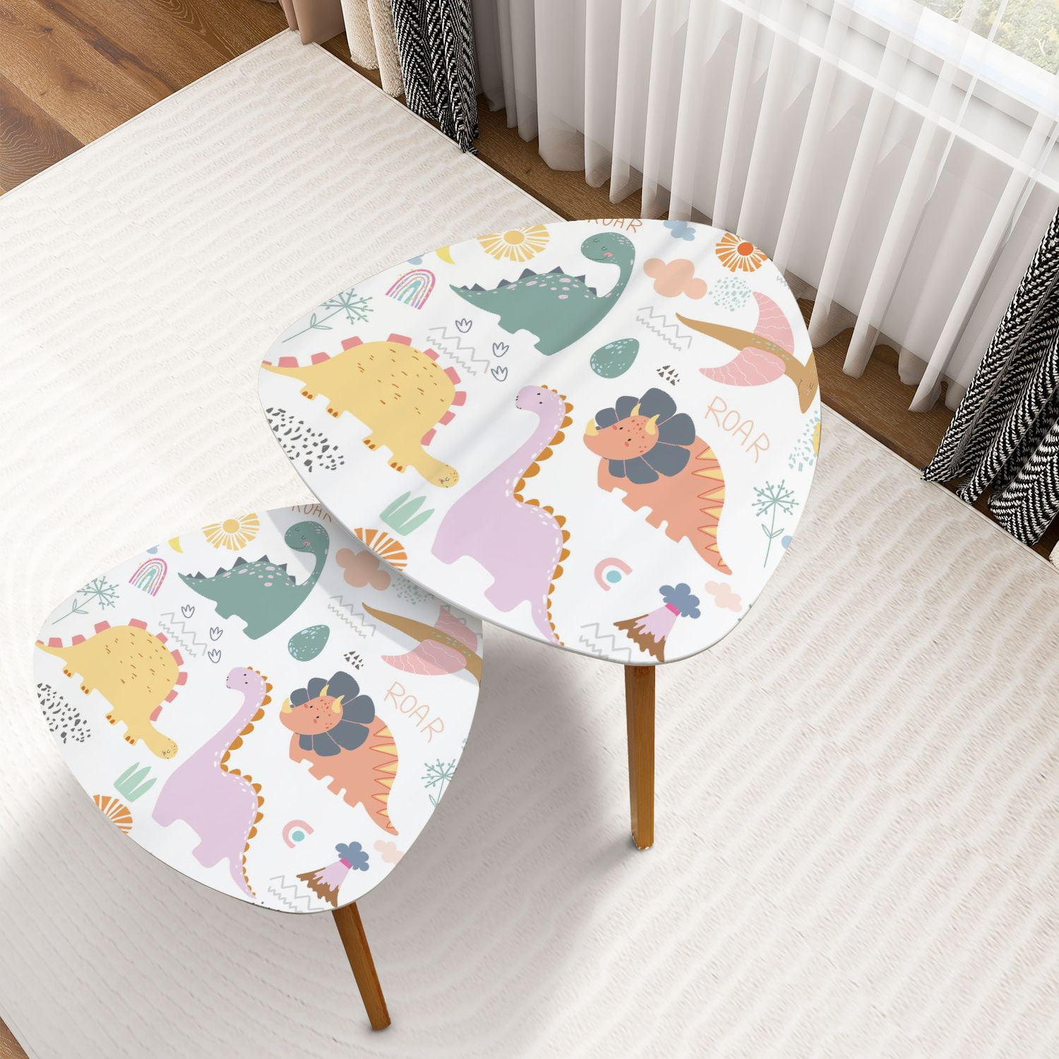 Triangle Nesting Coffee Table Set of 2 Dino friends Funny cartoon ...
