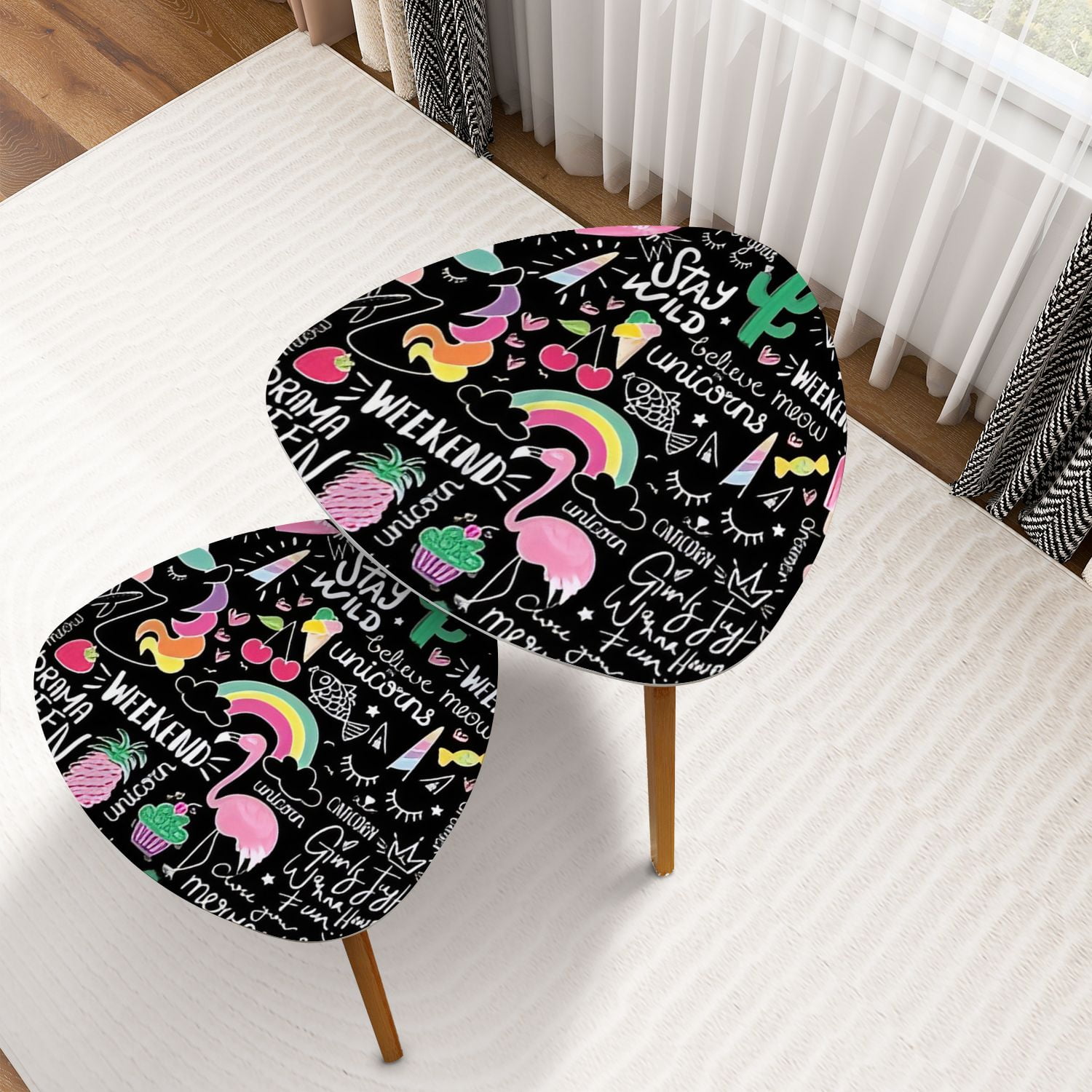 Triangle Nesting Coffee Table Set of 2 Doodle drawings texts seamless ...