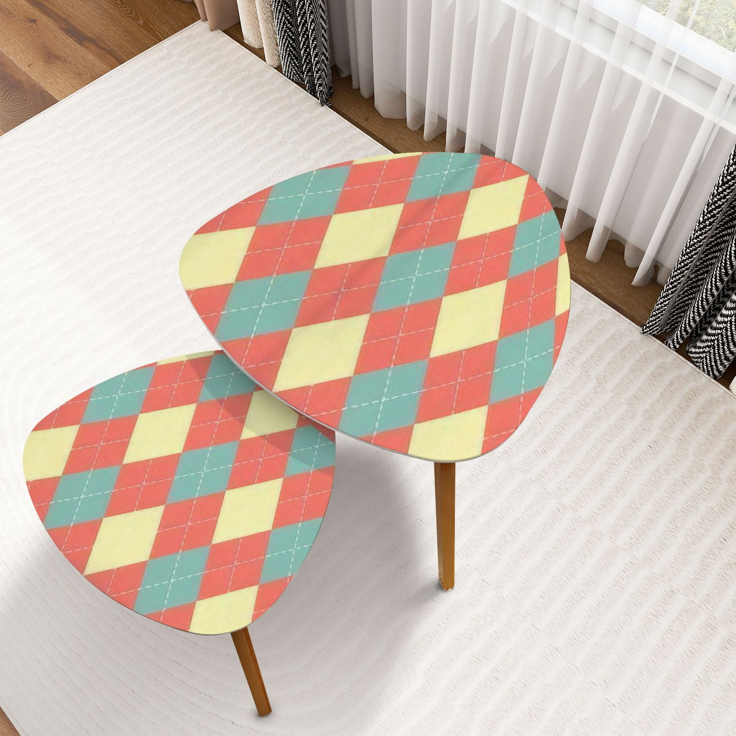 Triangle Nesting Coffee Table Set of 2 Easter Argyle plaid Scottish red ...