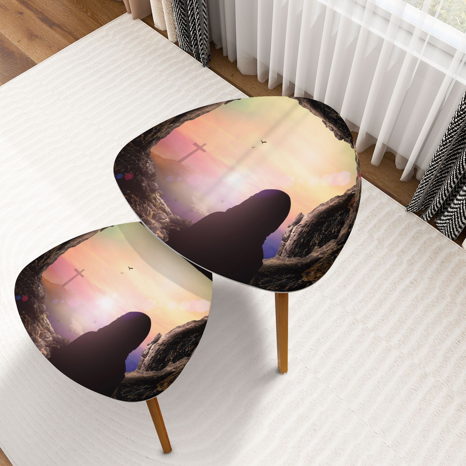 Triangle Nesting Coffee Table Set of 2 Easter Sunday Christ is risen ...