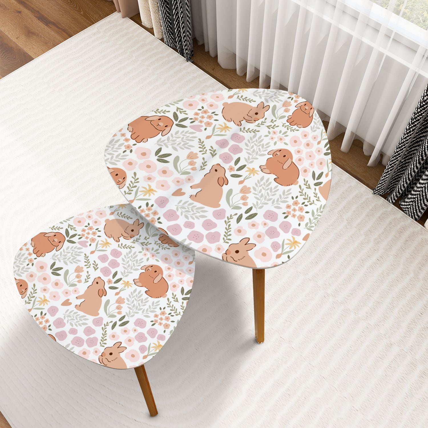 Triangle Nesting Coffee Table Set of 2 Easter bunny floral pattern ...