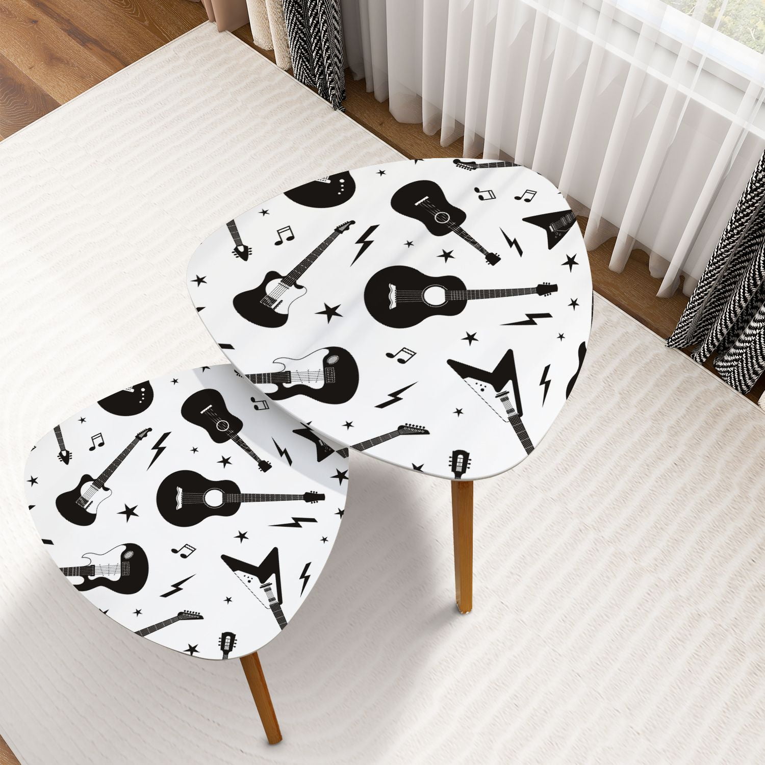 Triangle Nesting Coffee Table Set of 2 Electric guitar pattern Print ...