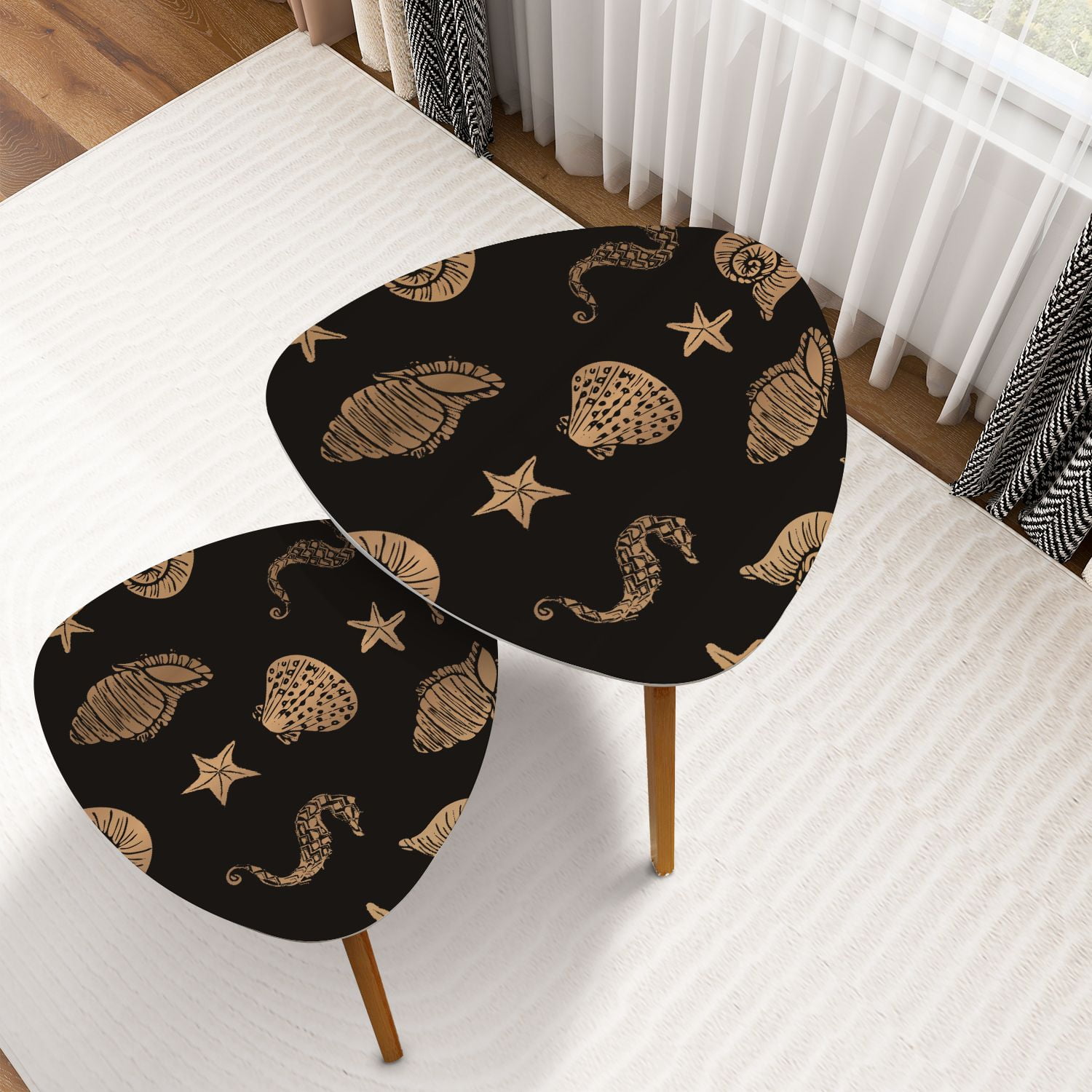 Triangle Nesting Coffee Table Set of 2 Elegant gold black seahorse ...
