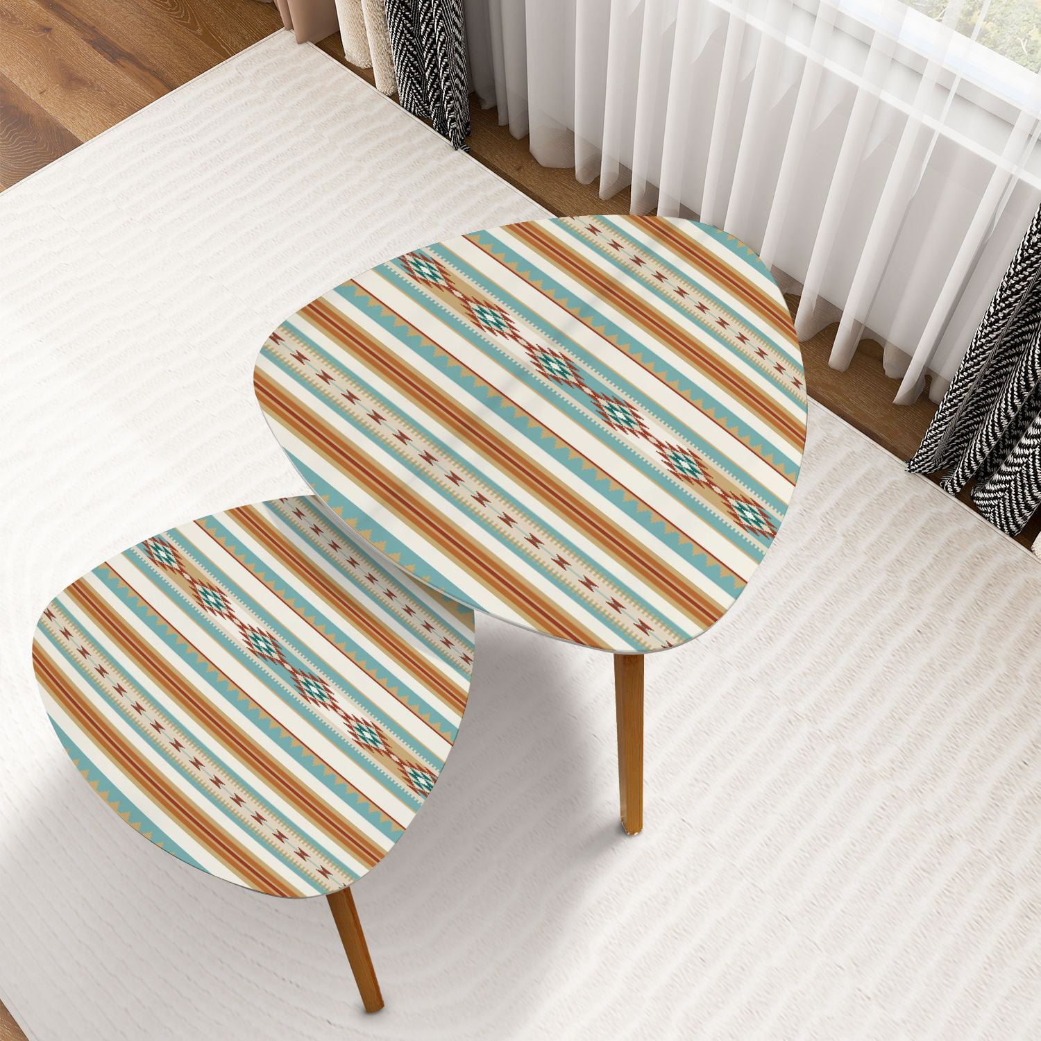 Triangle Nesting Coffee Table Set of 2 Ethnic boho geometric pattern ...