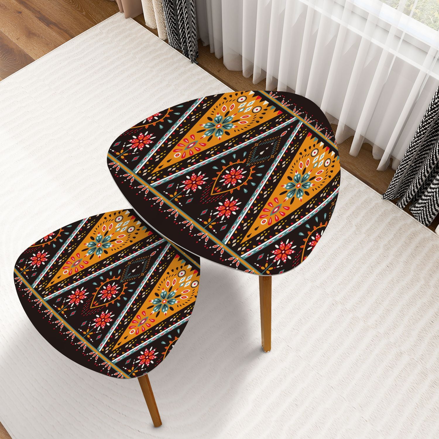 Triangle Nesting Coffee Table Set of 2 Ethnic flower Seamless pattern ...
