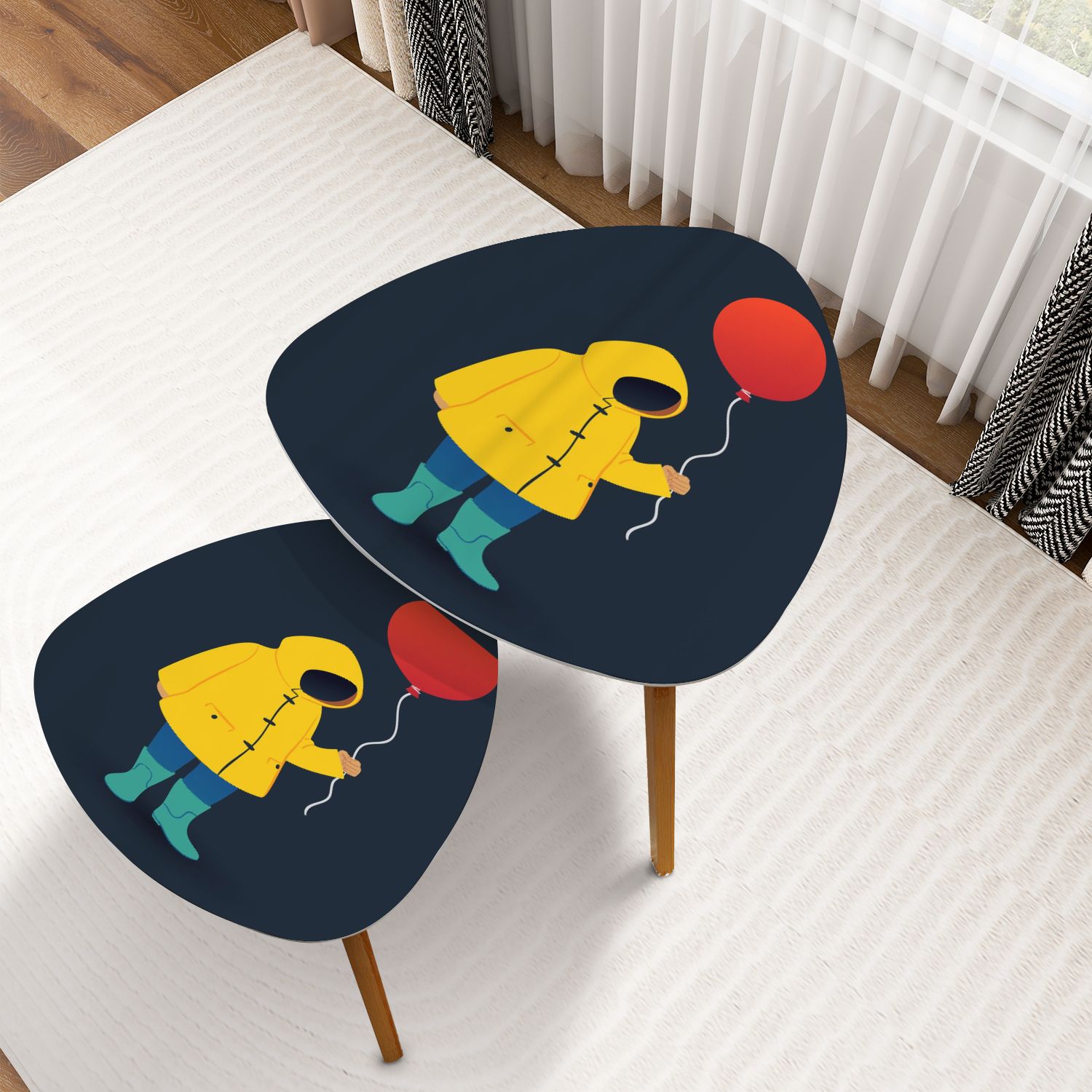 Triangle Nesting Coffee Table Set of 2 Faceless boy yellow raincoat ...