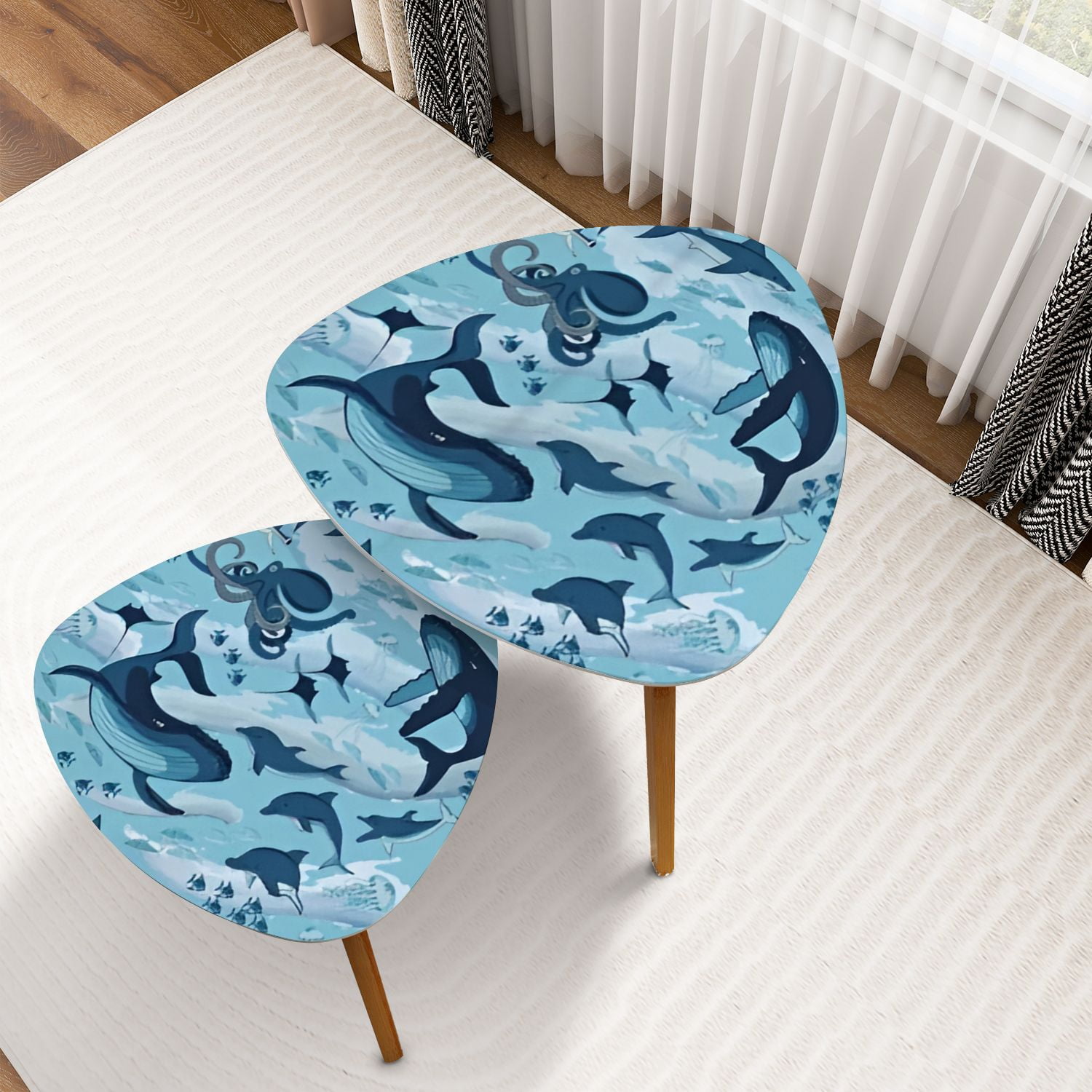 Triangle Nesting Coffee Table Set of 2 Fish marine animals seamless ...