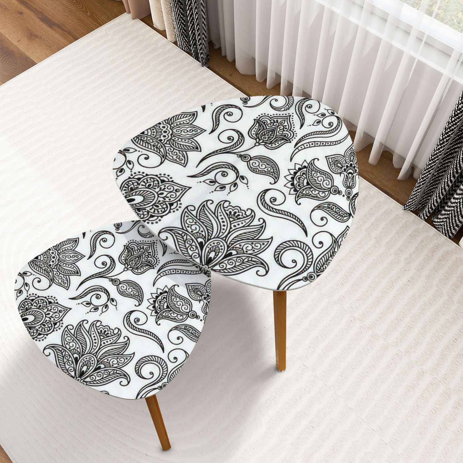 Triangle Nesting Coffee Table Set of 2 Floral decorative ornament ...