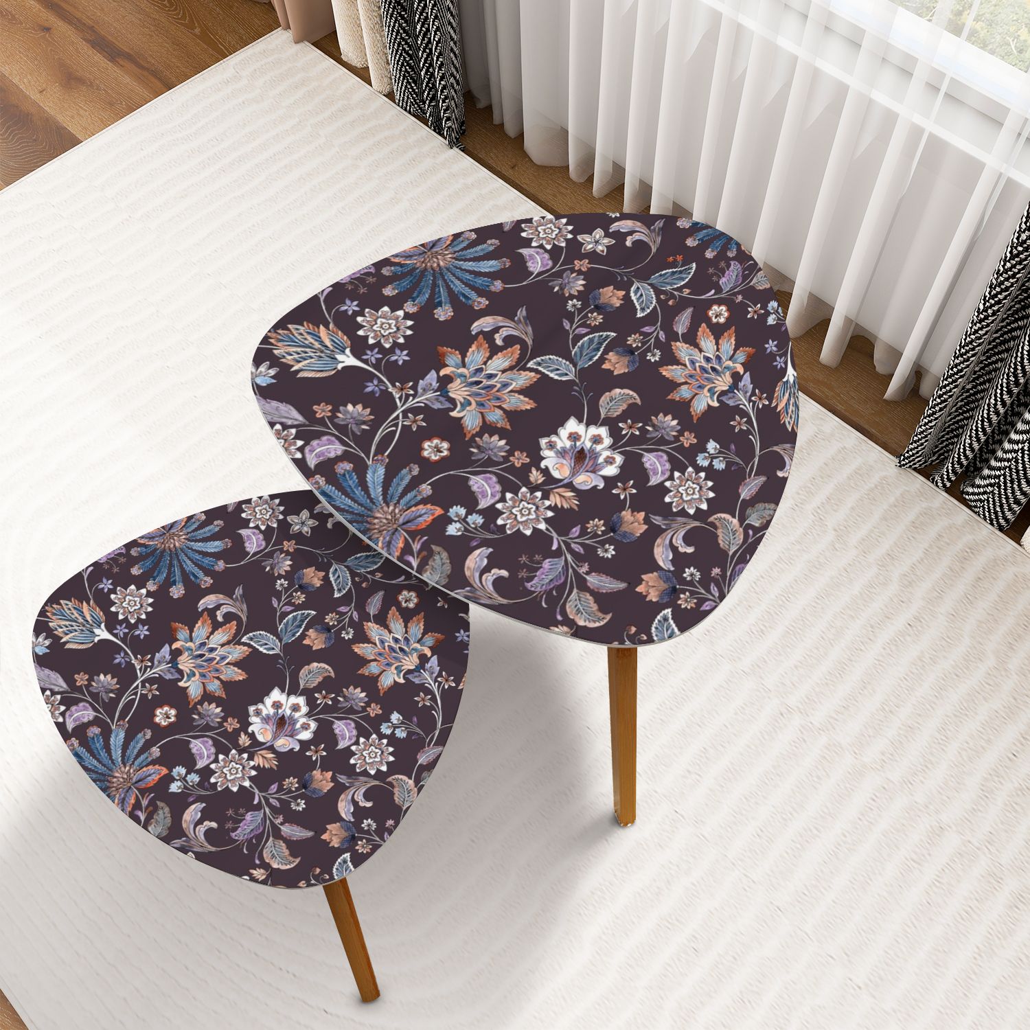 Triangle Nesting Coffee Table Set of 2 Floral pattern white Watercolor ...