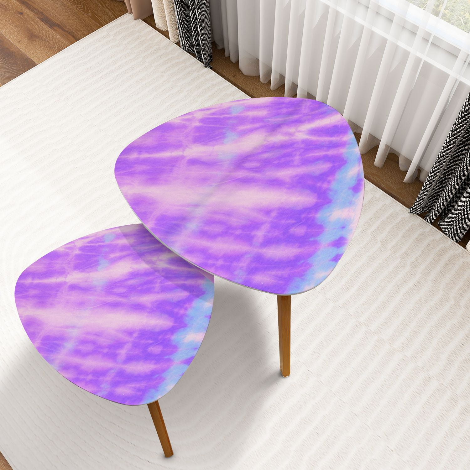 Triangle Nesting Coffee Table Set of 2 Flower Watercolor Pattern Purple ...