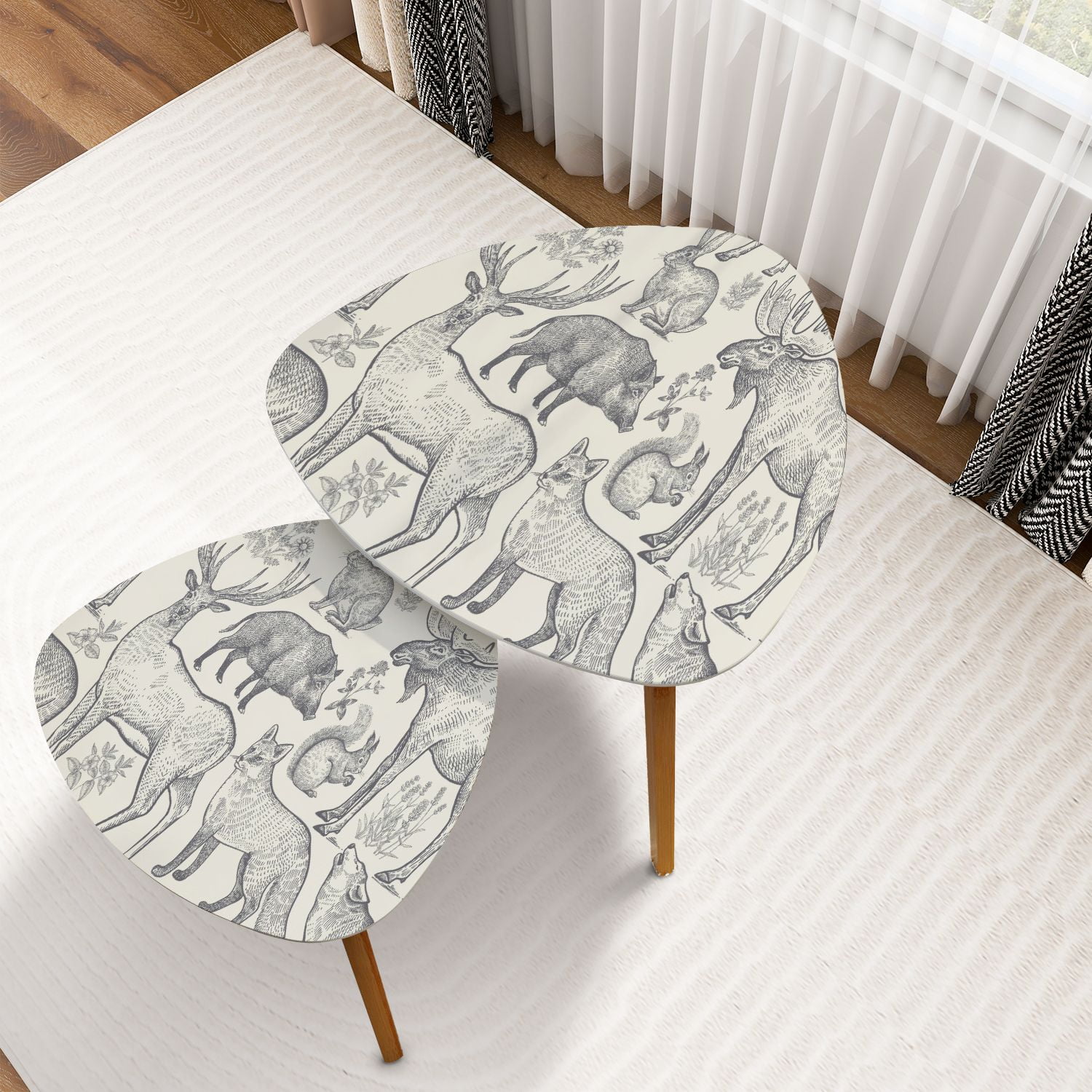 Triangle Nesting Coffee Table Set of 2 Forest animals plants seamless ...