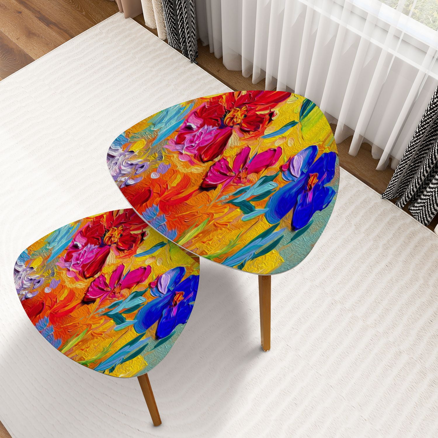 Triangle Nesting Coffee Table Set of 2 Fragment an oil painting Drawn ...