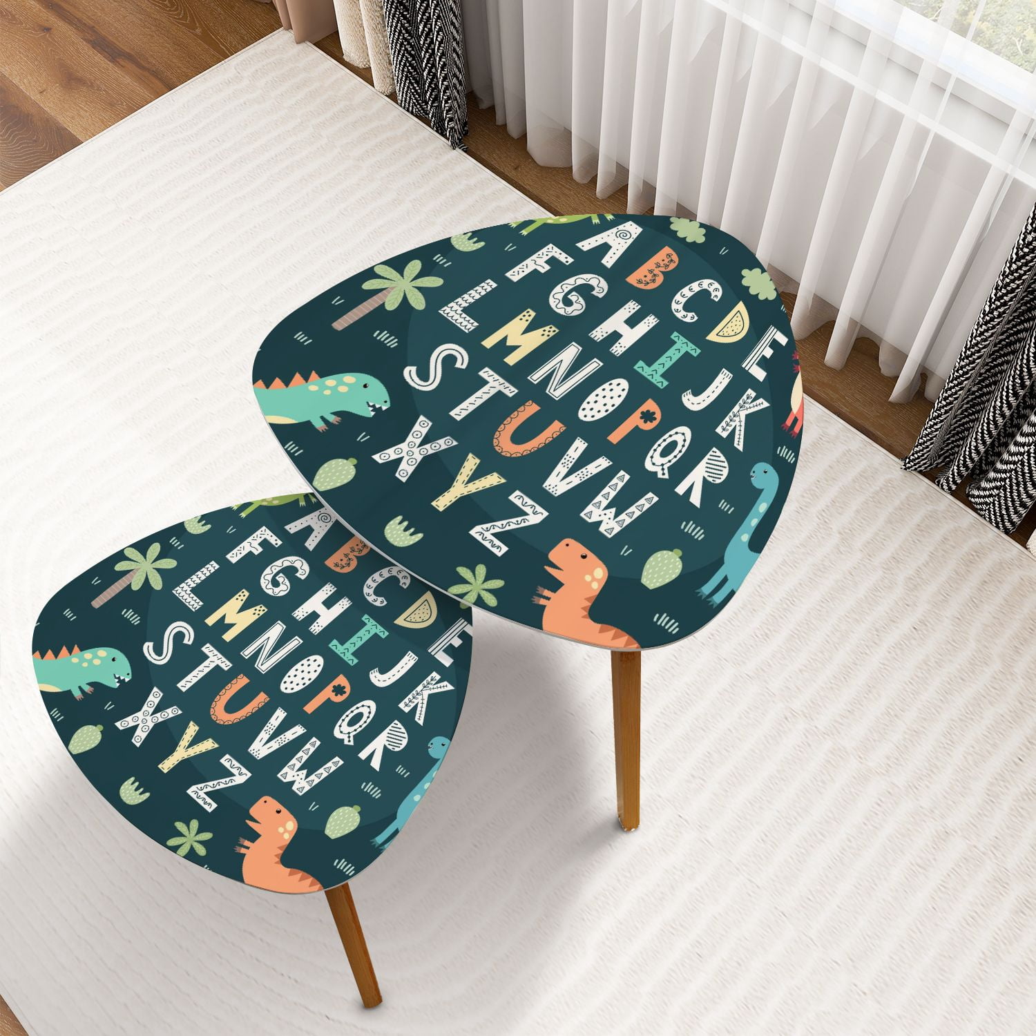 Triangle Nesting Coffee Table Set of 2 Funny alphabet cute dinosaurs ...