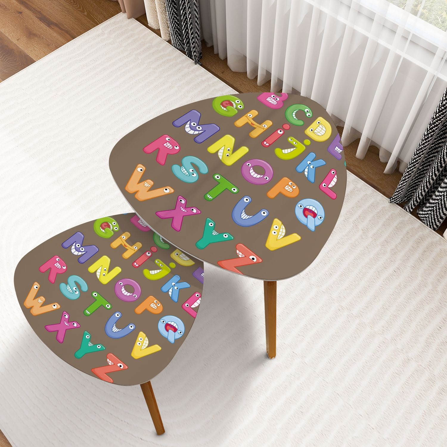 Triangle Nesting Coffee Table Set of 2 Funny colorful cartoon alphabet ...