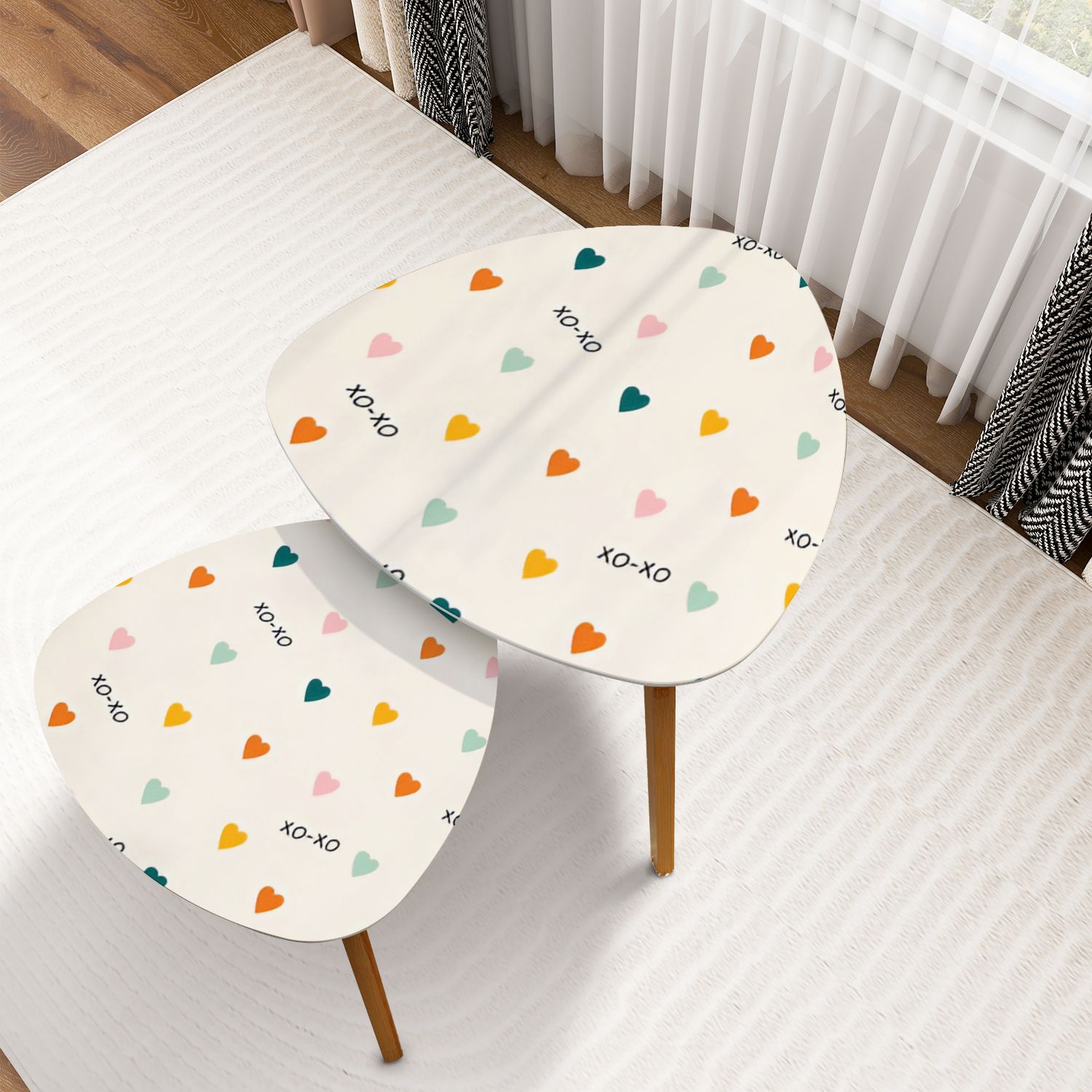 Triangle Nesting Coffee Table Set of 2 Funny multicolored hearts ...