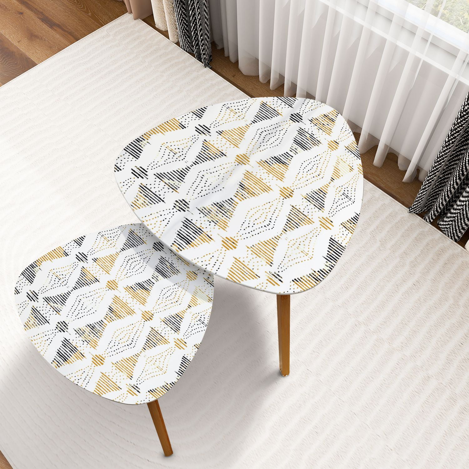 Triangle Nesting Coffee Table Set of 2 Geometric Boho Style Tribal ...