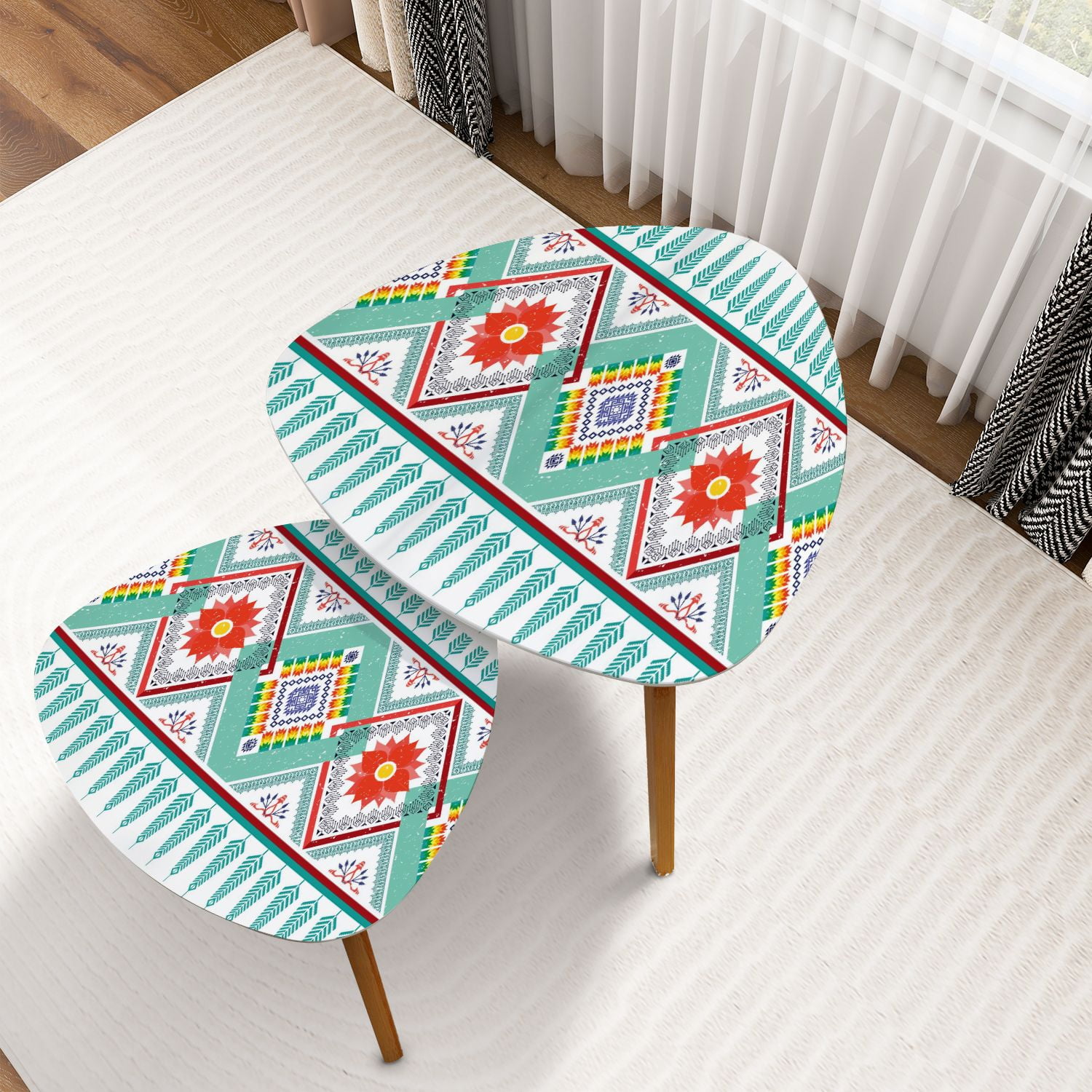 Triangle Nesting Coffee Table Set of 2 Geometric Indian design Ikat ...