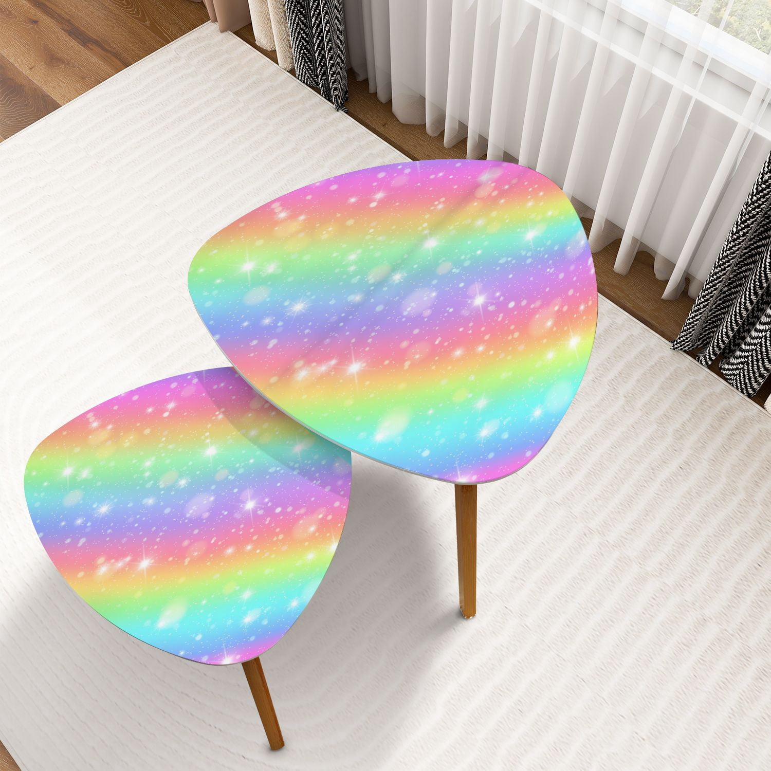 Triangle Nesting Coffee Table Set of 2 Glitters rainbow sky Shiny ...