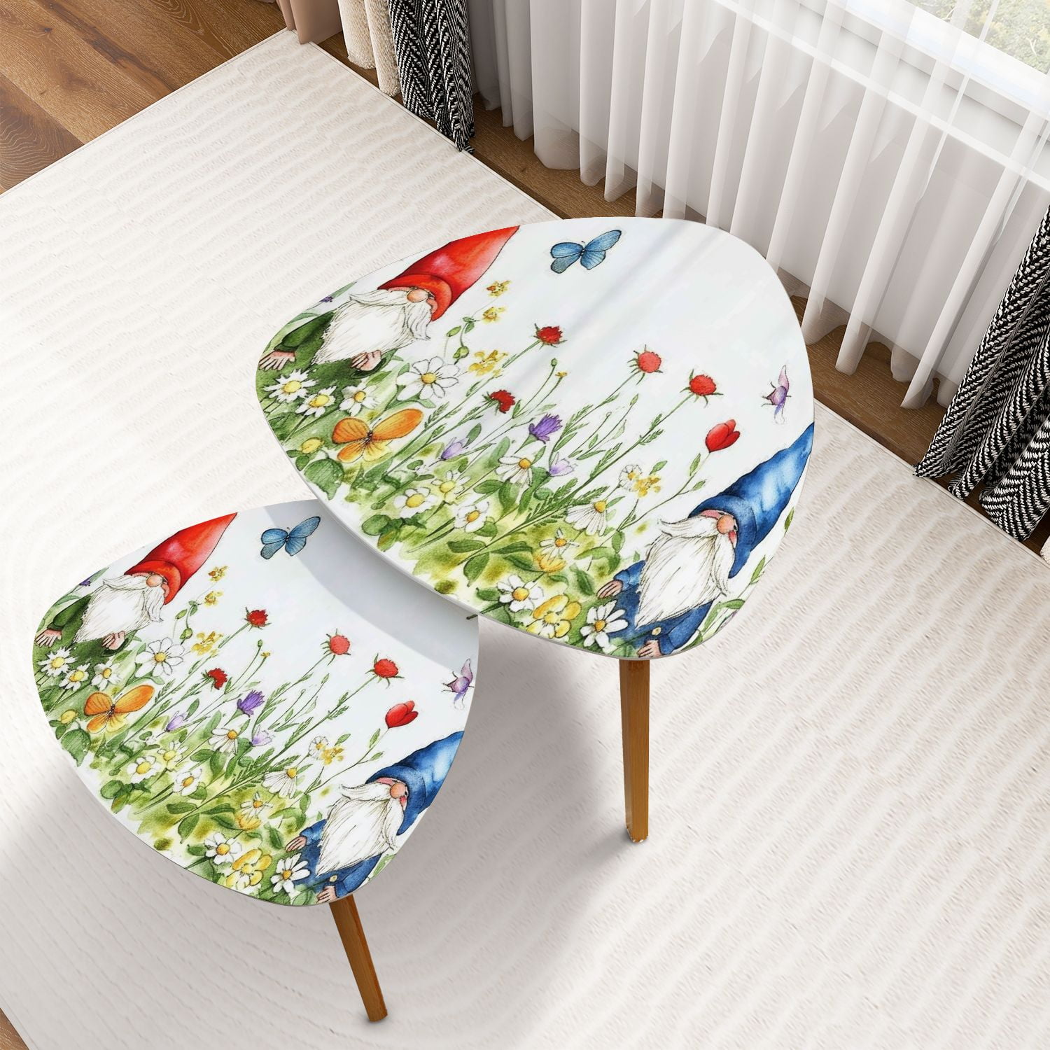 Triangle Nesting Coffee Table Set of 2 Gnomes summer flowers ...
