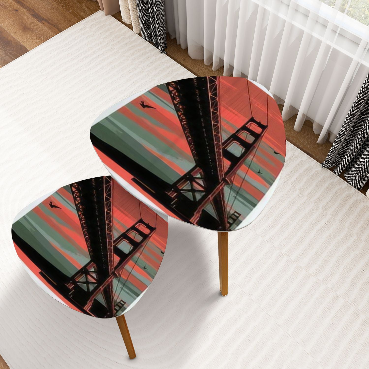 Triangle Nesting Coffee Table Set of 2 Golden Gate Bridge sunset San Francisco Ideal for ...