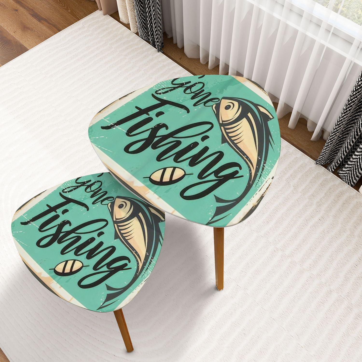 Triangle Nesting Coffee Table Set of 2 Gone fishing vintage decorative ...