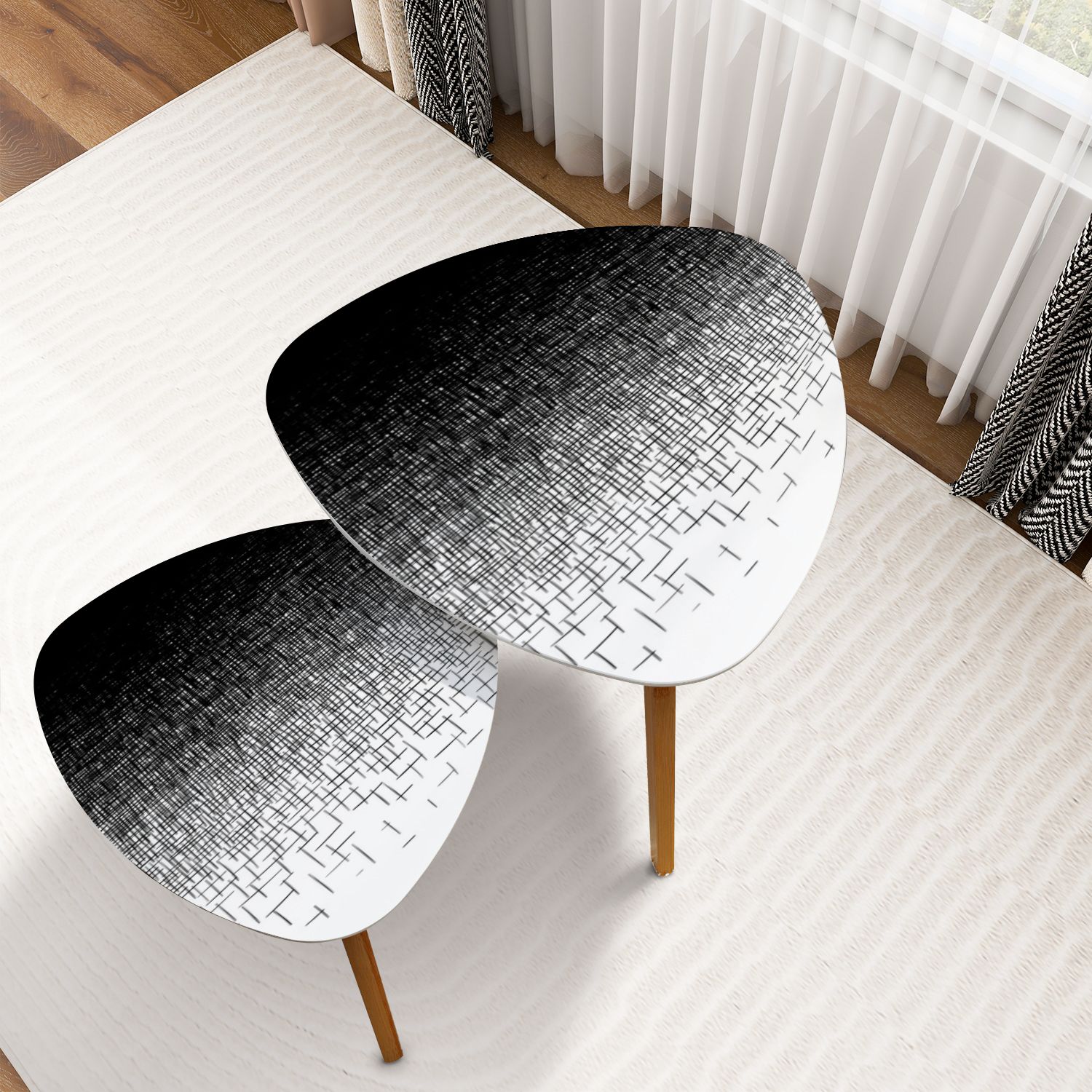 Triangle Nesting Coffee Table Set of 2 Gradient hand drawn lines Manga ...