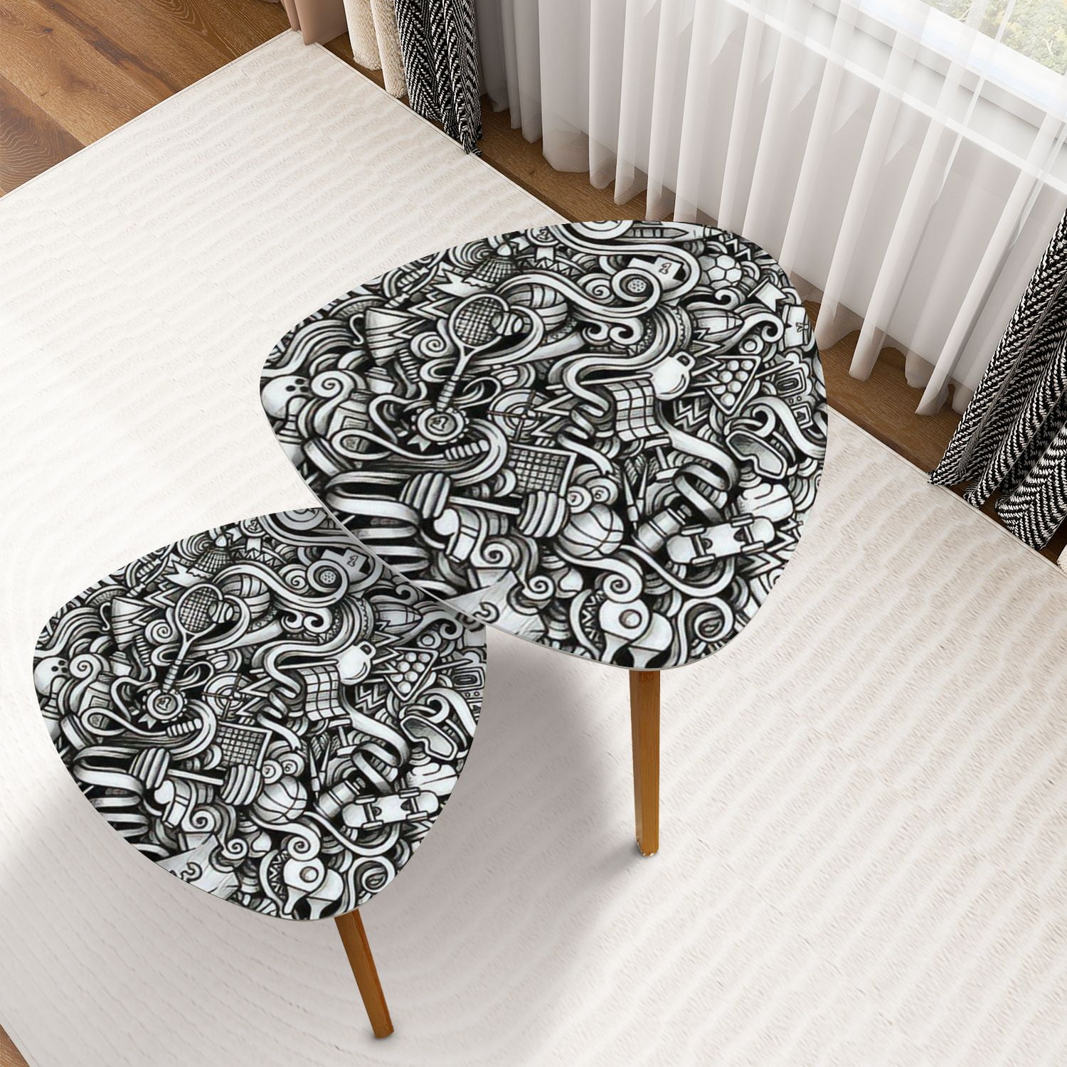 Triangle Nesting Coffee Table Set of 2 Graphic Sport hand drawn ...