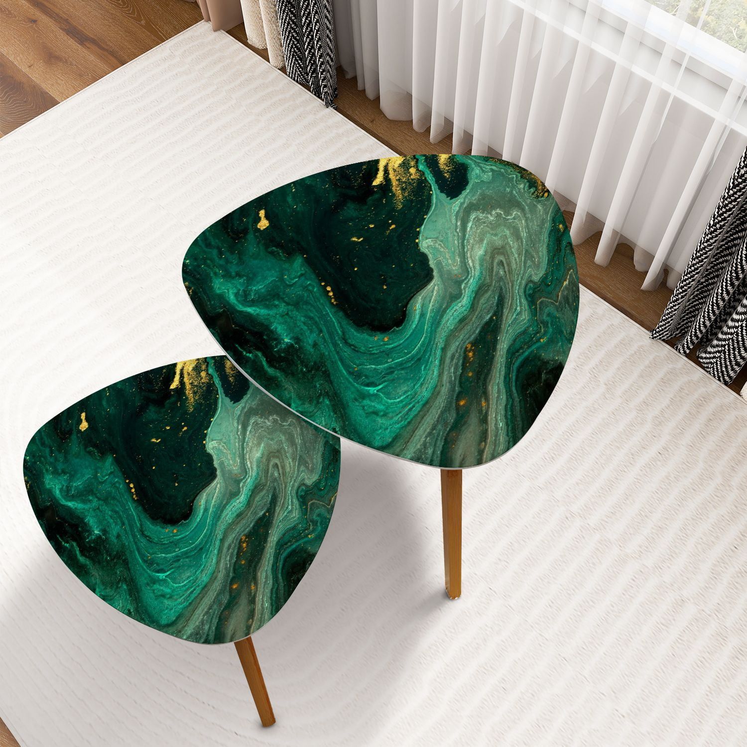 Triangle Nesting Coffee Table Set of 2 Green marble abstract acrylic ...