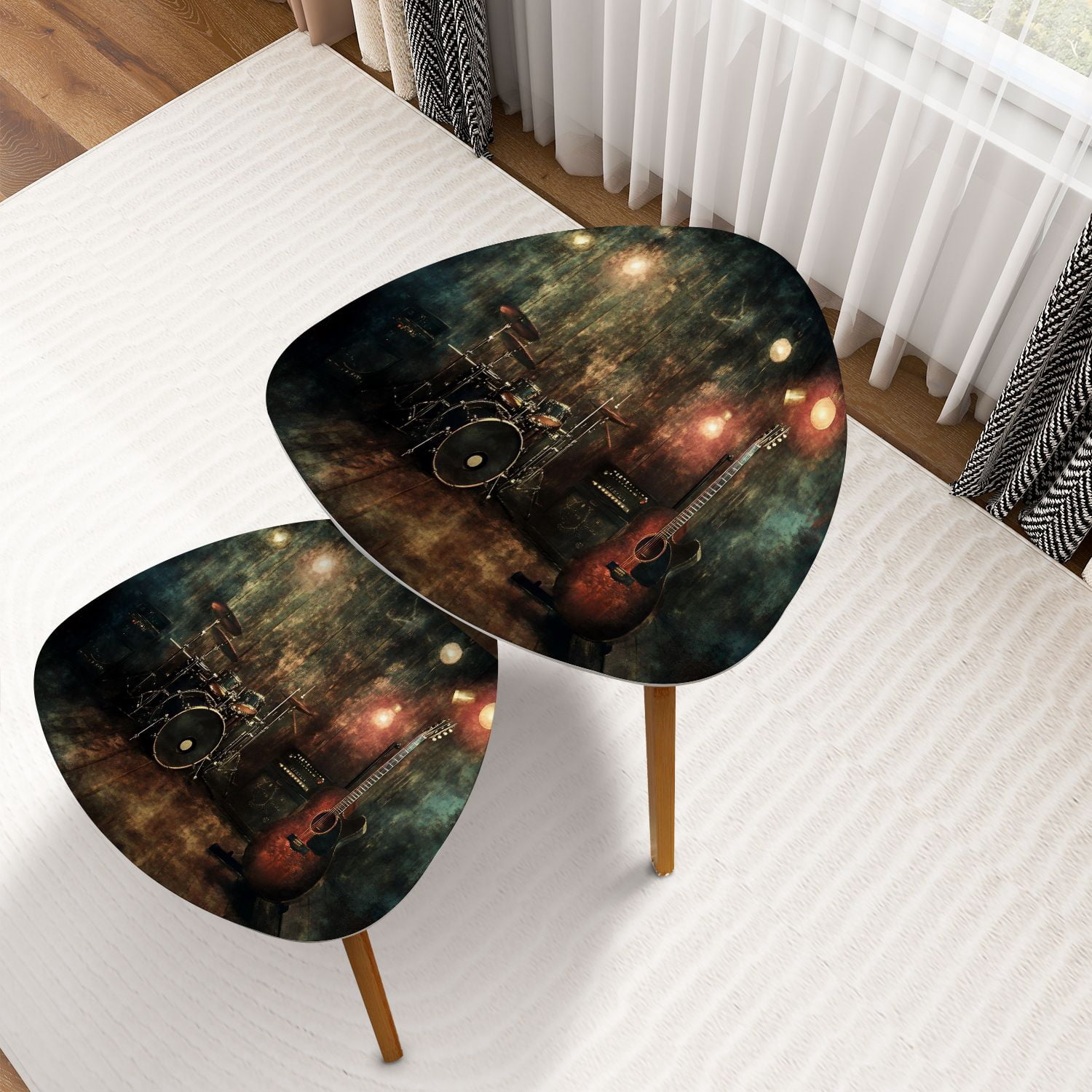 Triangle Nesting Coffee Table Set of 2 Guitar Vintage Music Man Cave ...